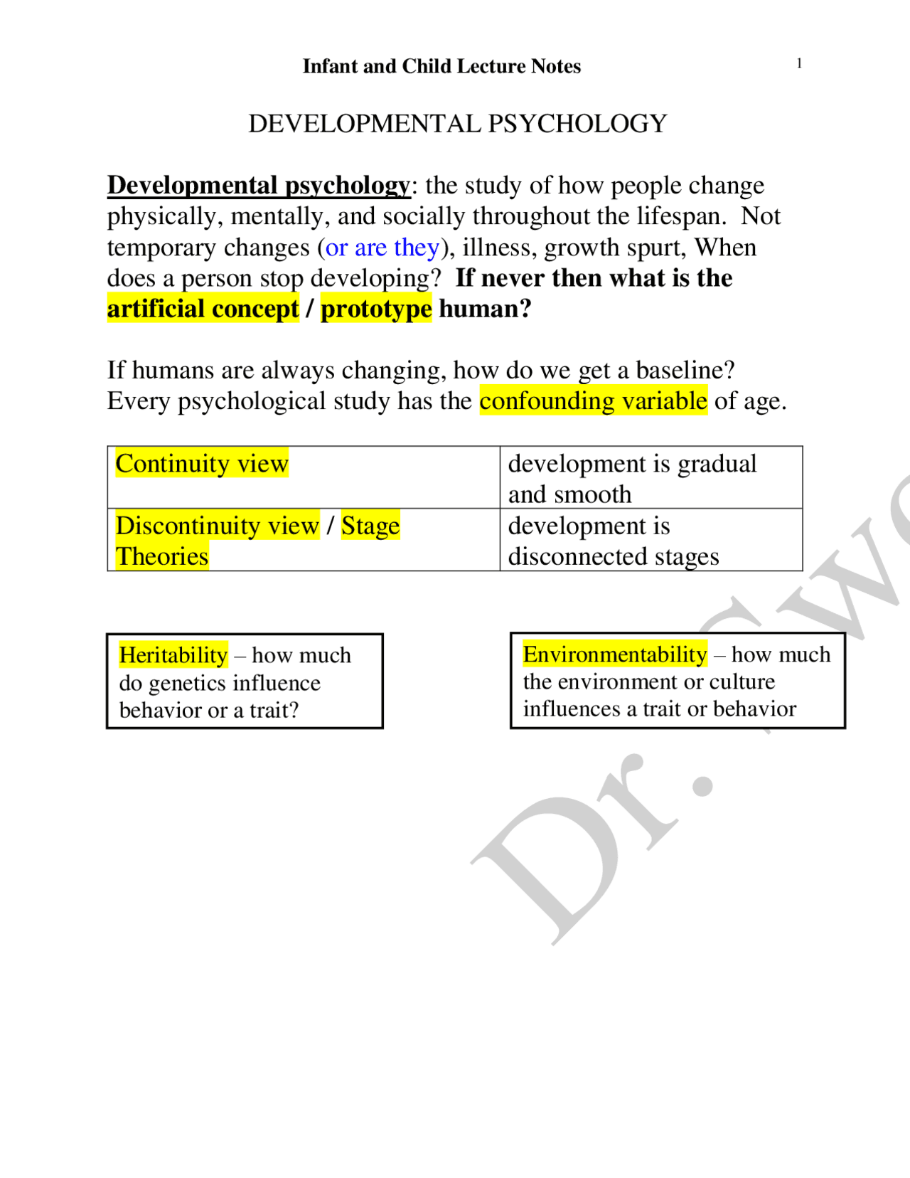 Developmental Psychology Lecture Notes Developmental Psychology Docsity