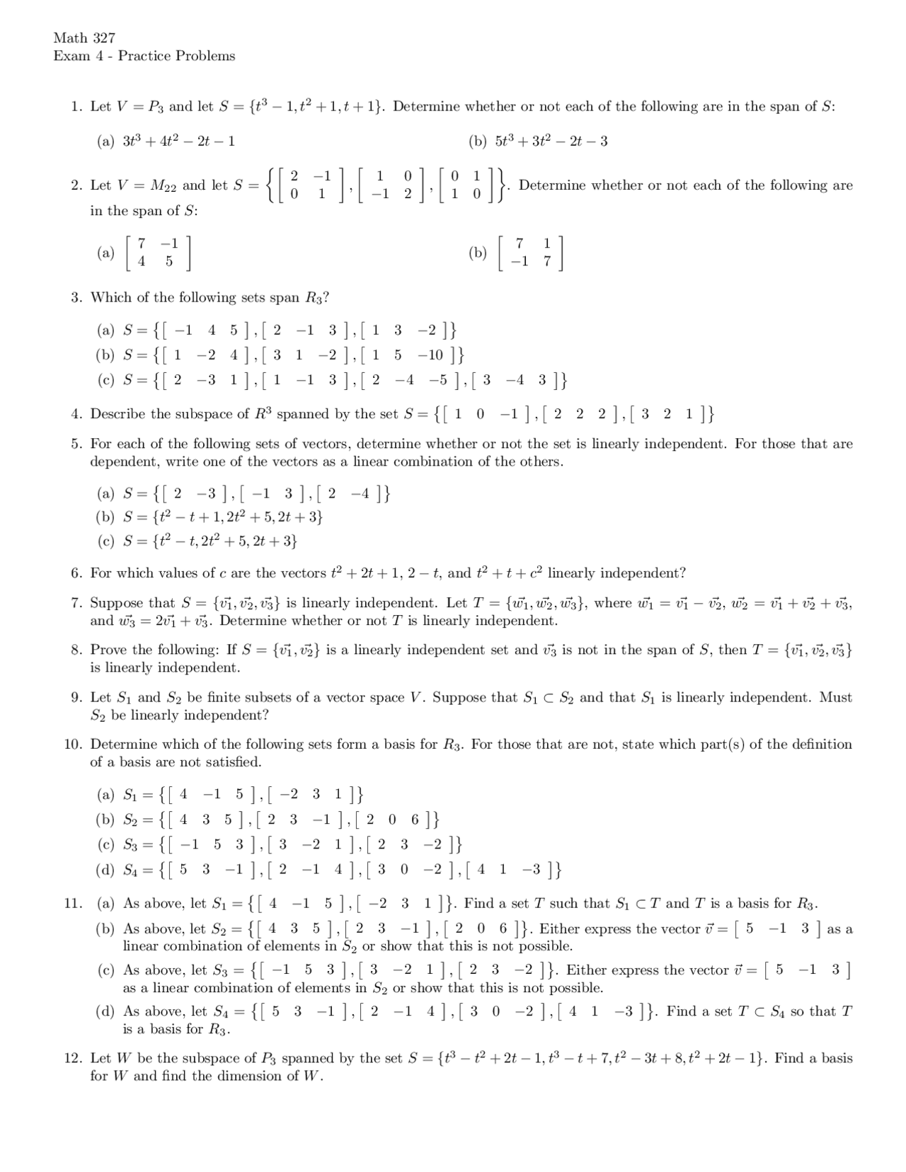 Linear Algebra Practice Problems | Study notes Linear Algebra | Docsity