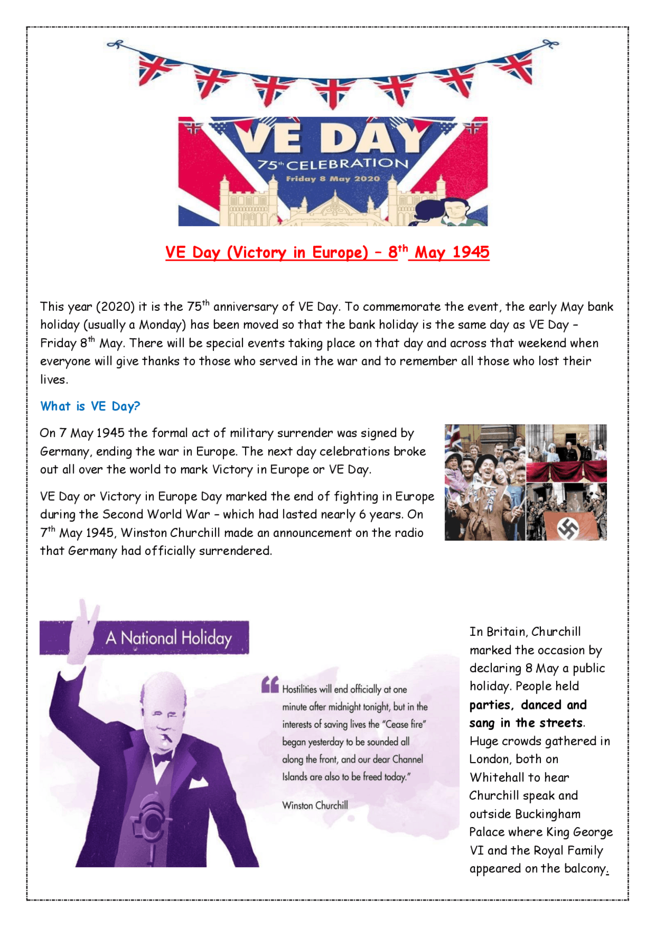 VE Day (Victory in Europe) – 8th May 1945 | Study notes History | Docsity