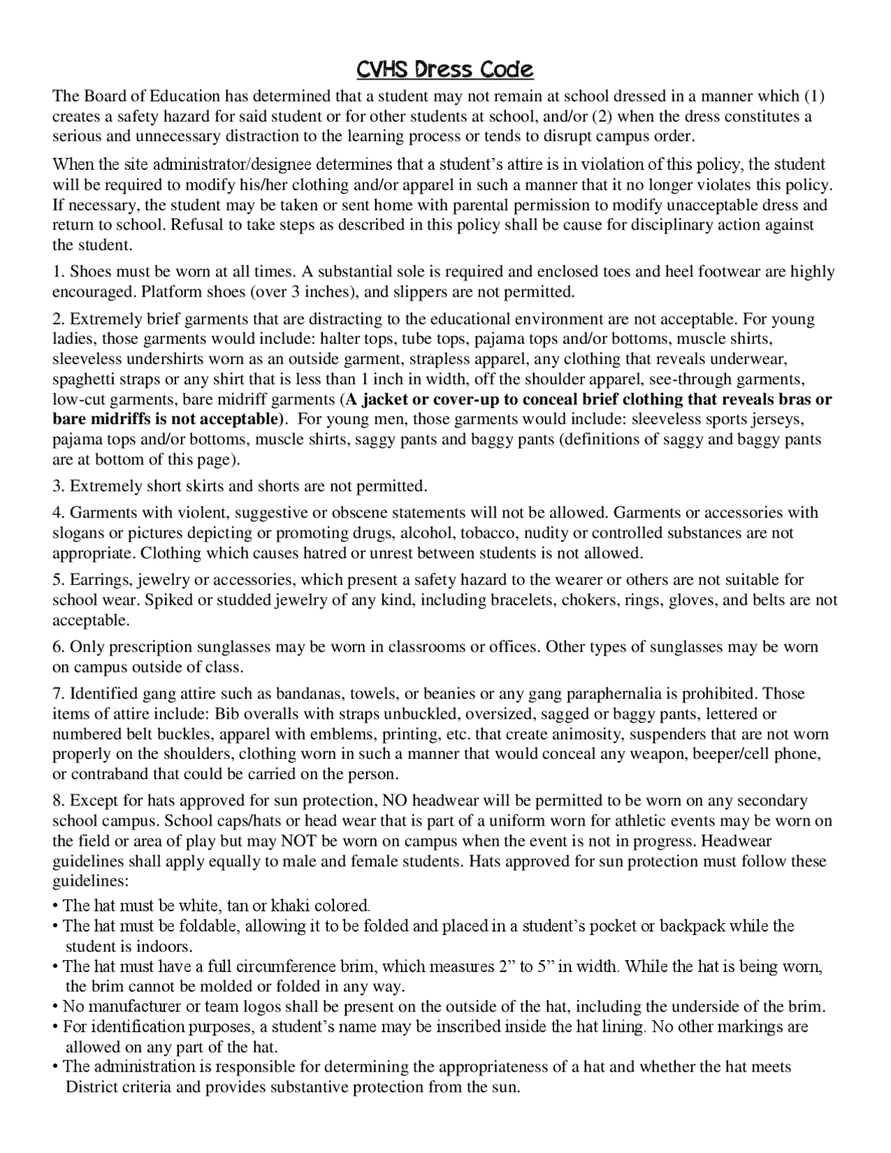 Cvhs Dress Code Exercises Printing Docsity