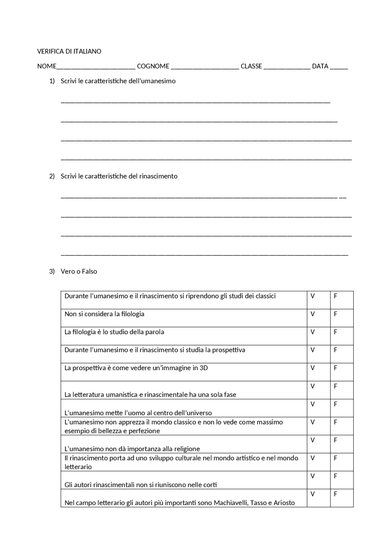 Verifiche di italiano quarta superiore semplificate | Esercizi di ...