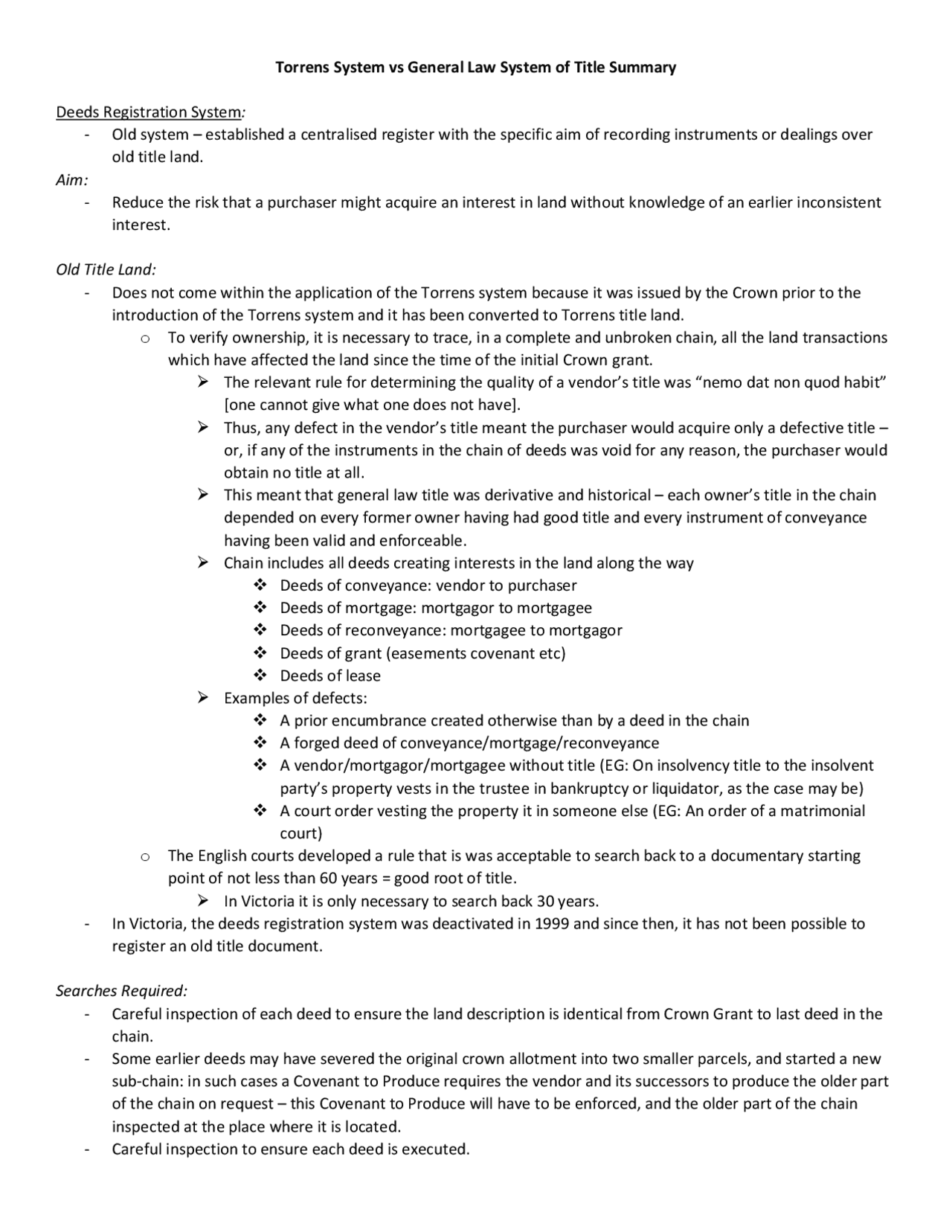 Torrens System vs General Law System of Title Summary Deeds ...