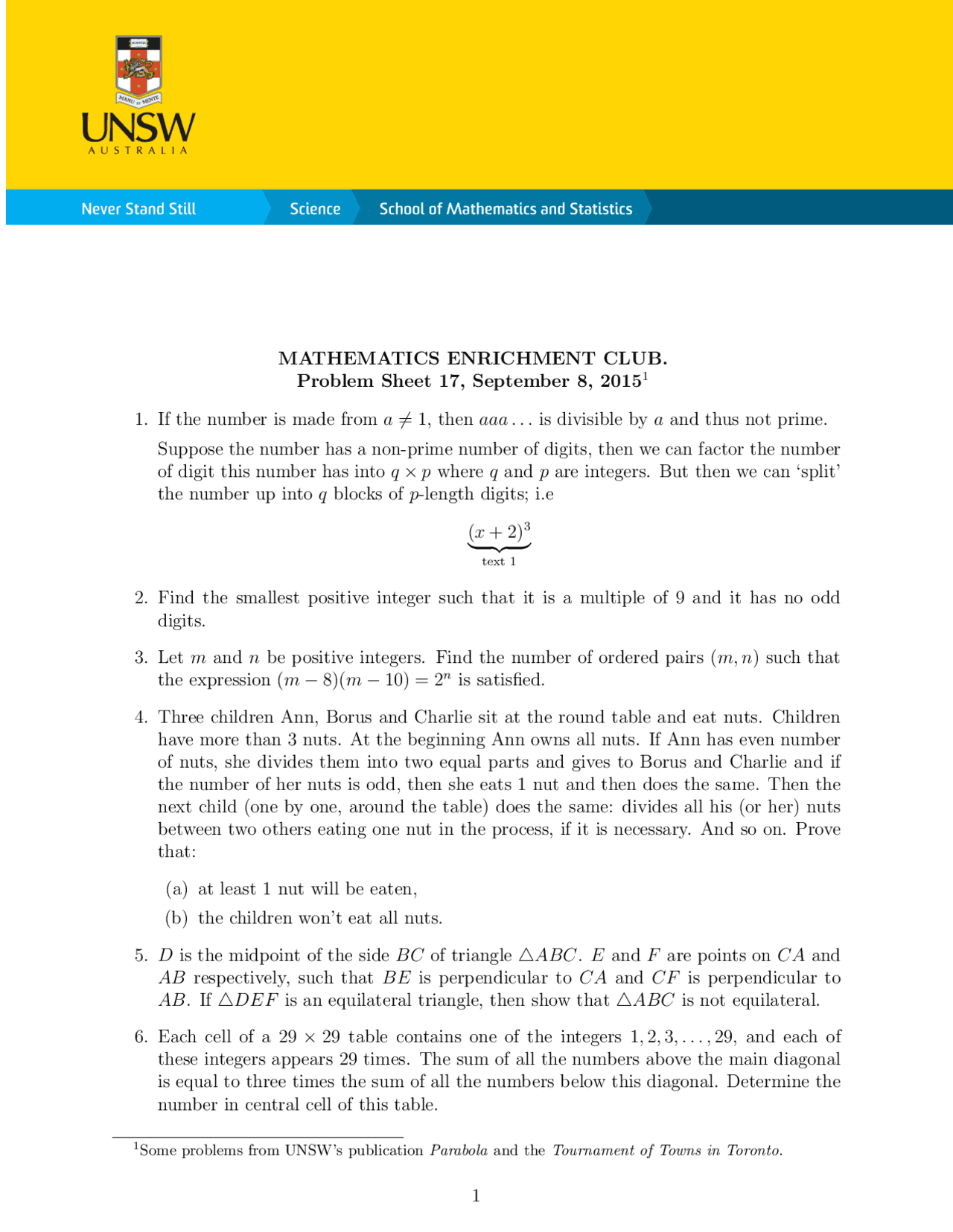 Mathematics Enrichment Club Problem Sheet 17 Lecture Notes