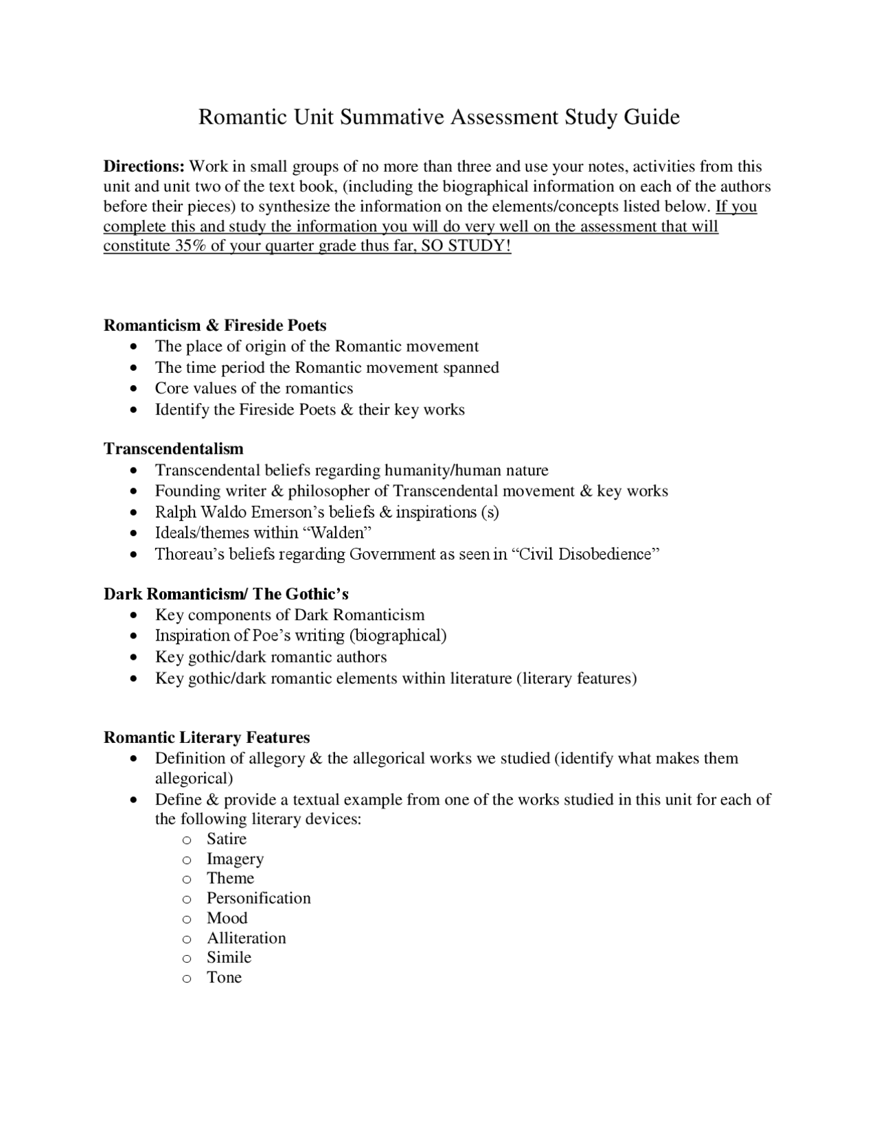 Romantic Unit Summative Assessment Study Guide | Schemes and Mind Maps ...
