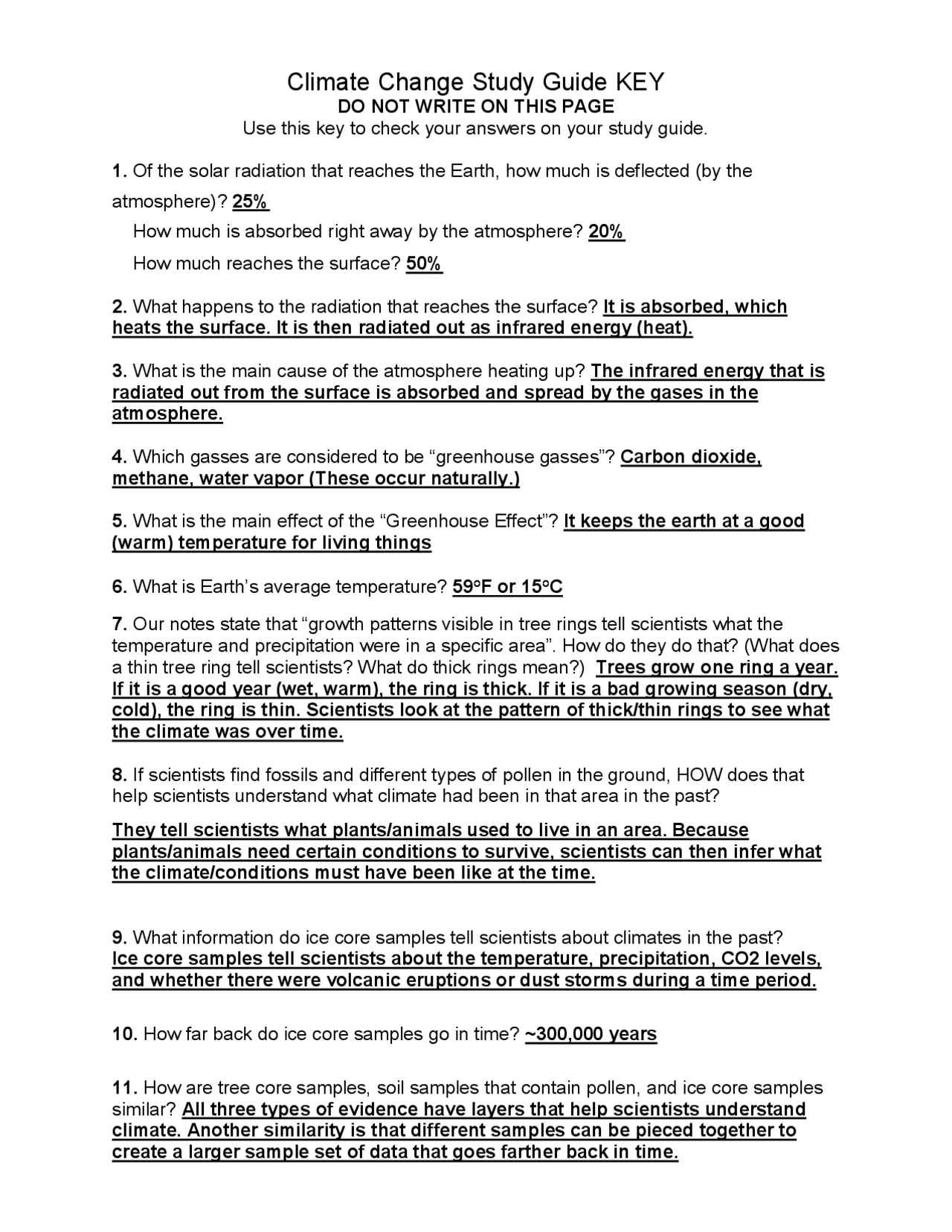 Climate Change Study Guide KEY | Lecture notes Environmental Science ...