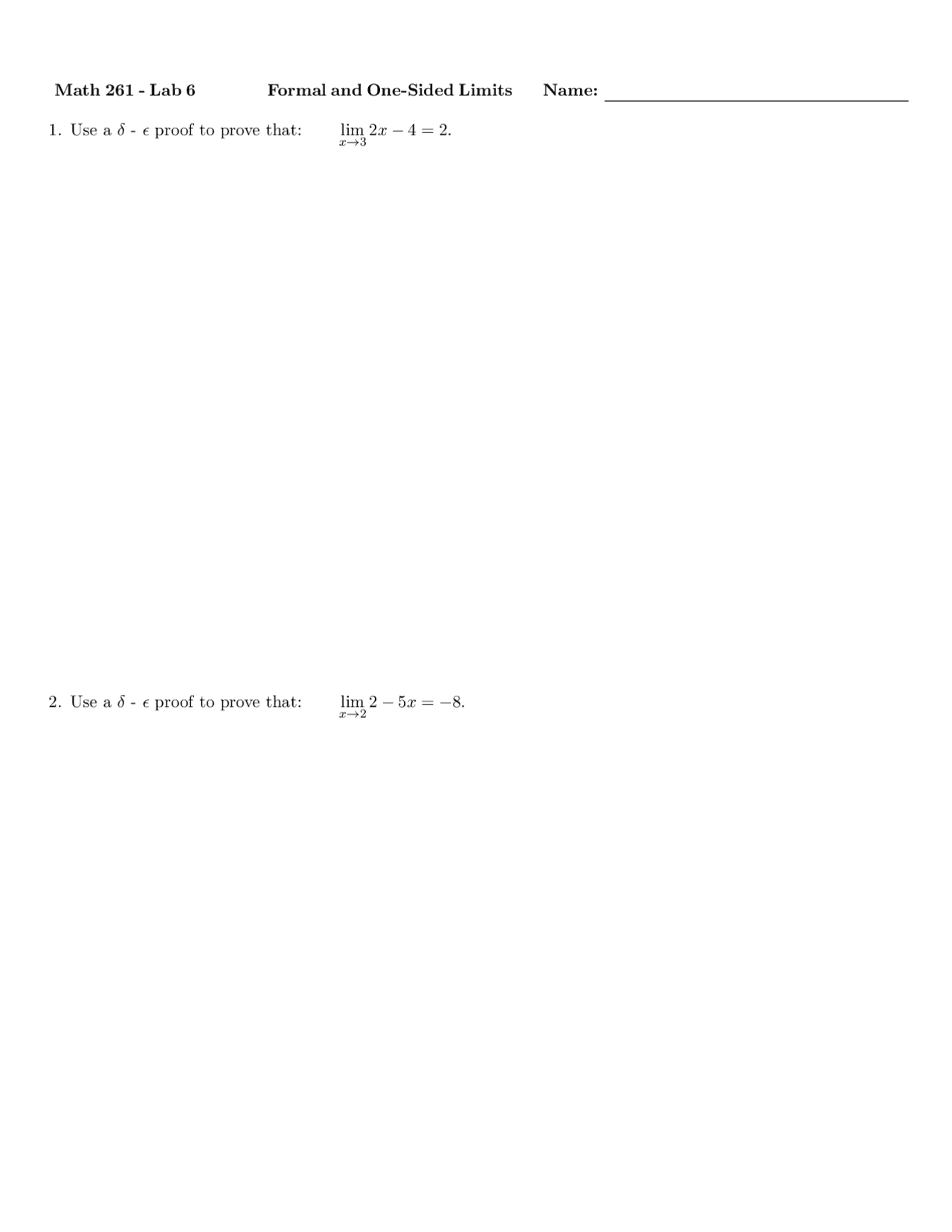 Math 261 Lab 6 Formal And One Sided Limits Summaries Calculus Docsity