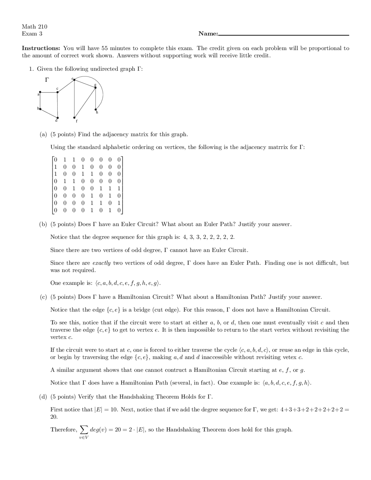 Math 210 Exam 3 Name: Instructions | Schemes and Mind Maps Calculus | Docsity