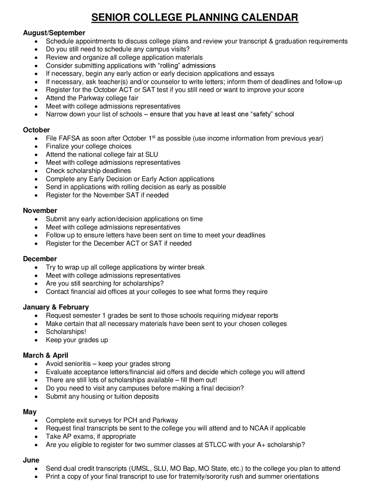 Senior College Planning Calendar | Slides School management ...