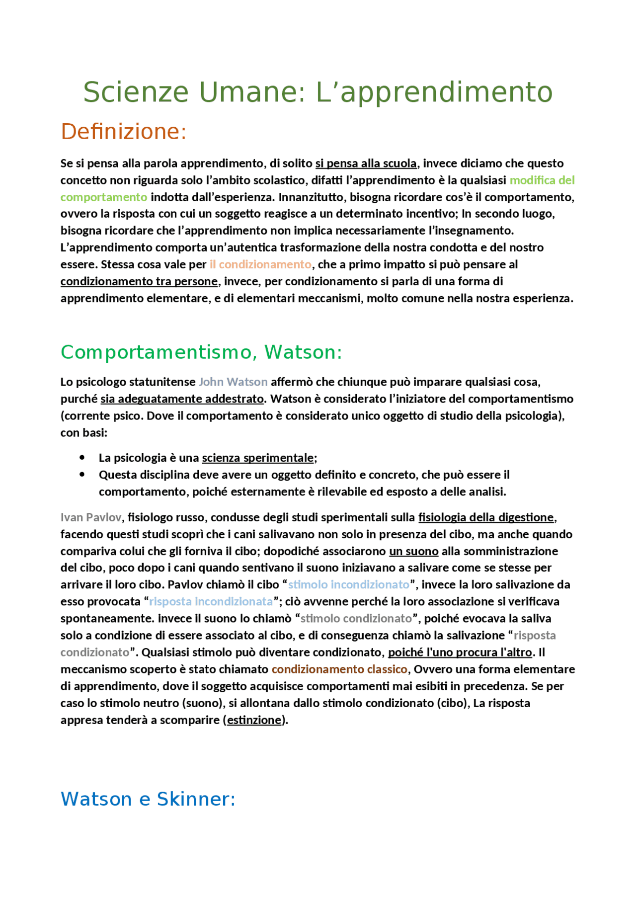 Scienze Umane Lapprendimento Appunti Di Scienze Umane Docsity