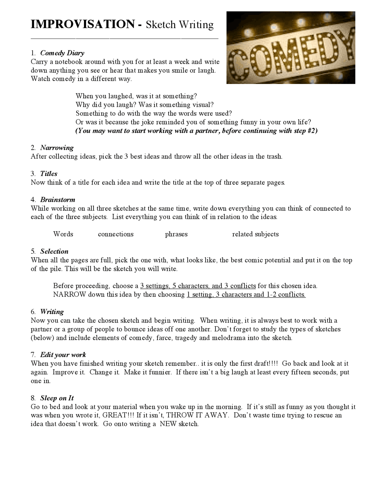 Sketch Writing: A Guide to Improvisation | Exercises Technical Writing ...