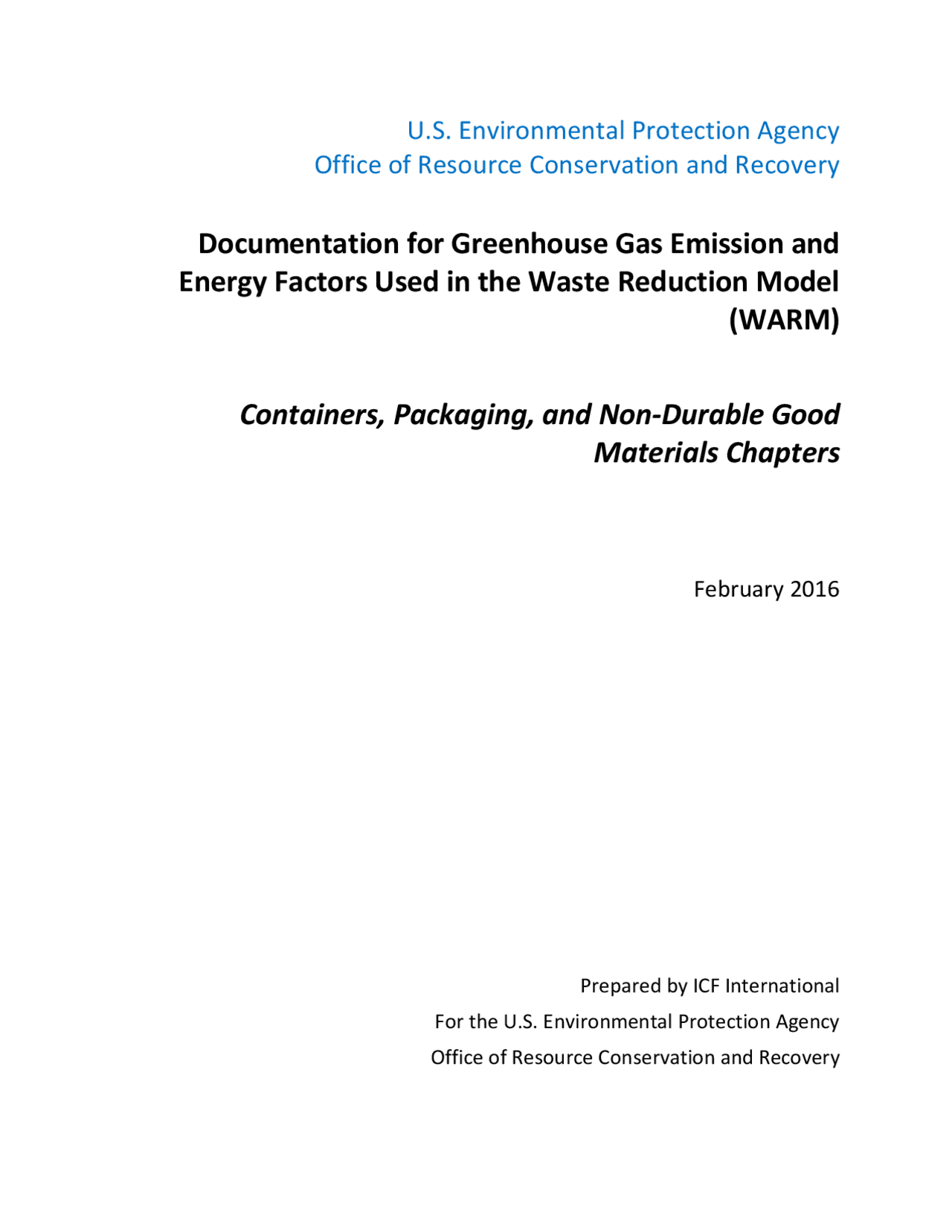 Greenhouse Gas Emission and Energy Factors Used in the Waste Reduction ...