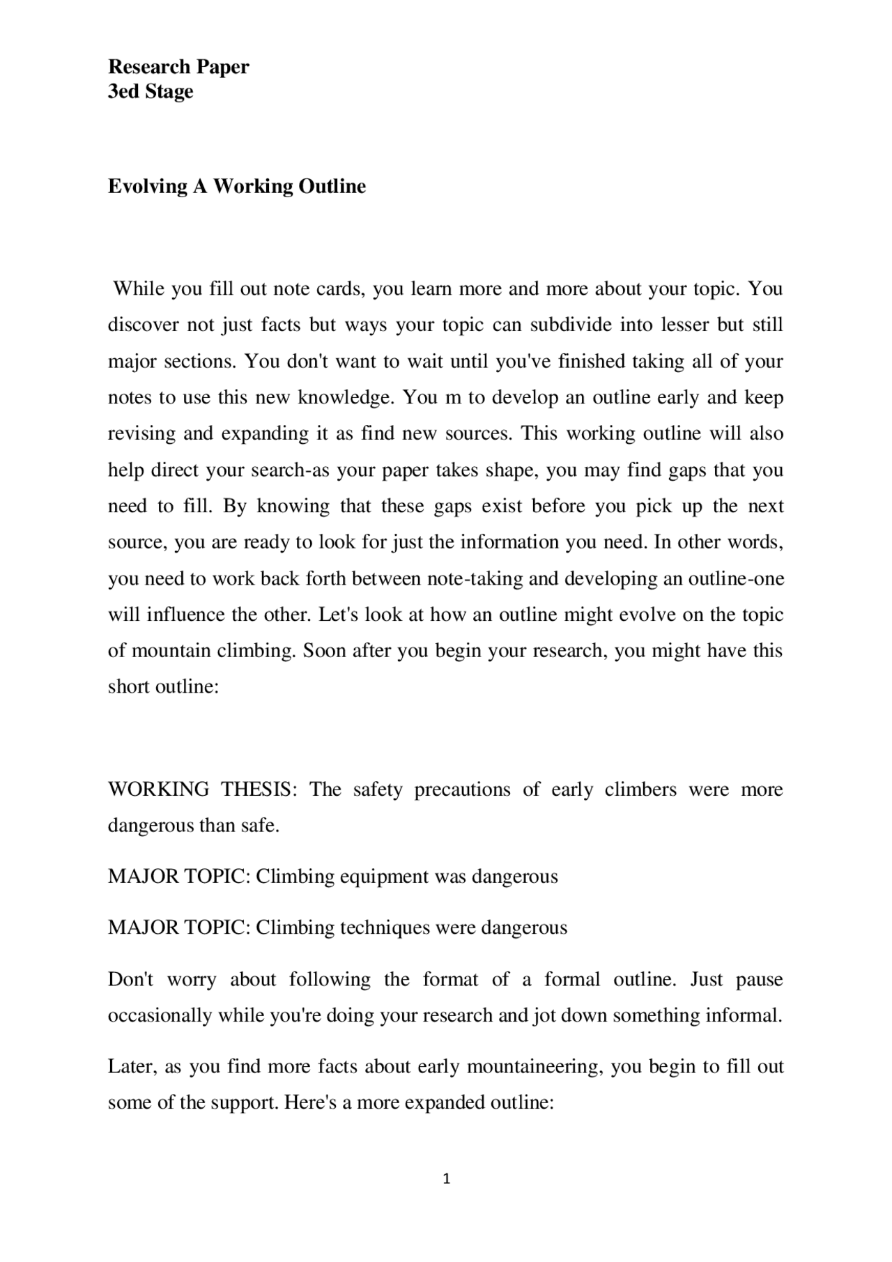Research Paper 3ed Stage Evolving A Working Outline While Slides