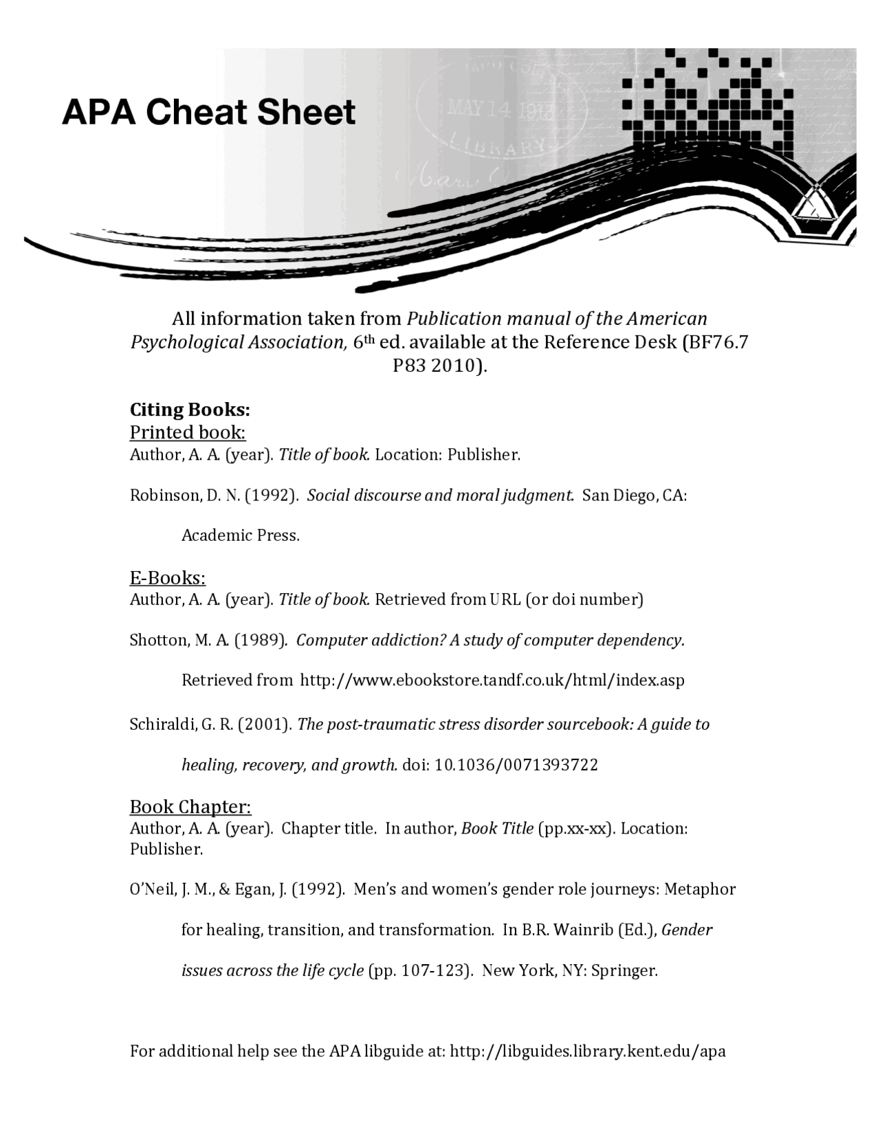 APA Cheat Sheet | Schemes and Mind Maps Health psychology | Docsity
