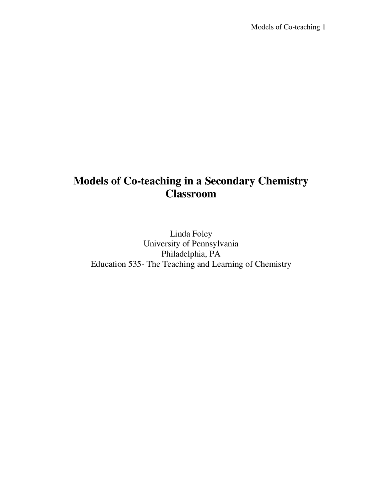 Models of Co-teaching in a Secondary Chemistry Classroom | Slides ...