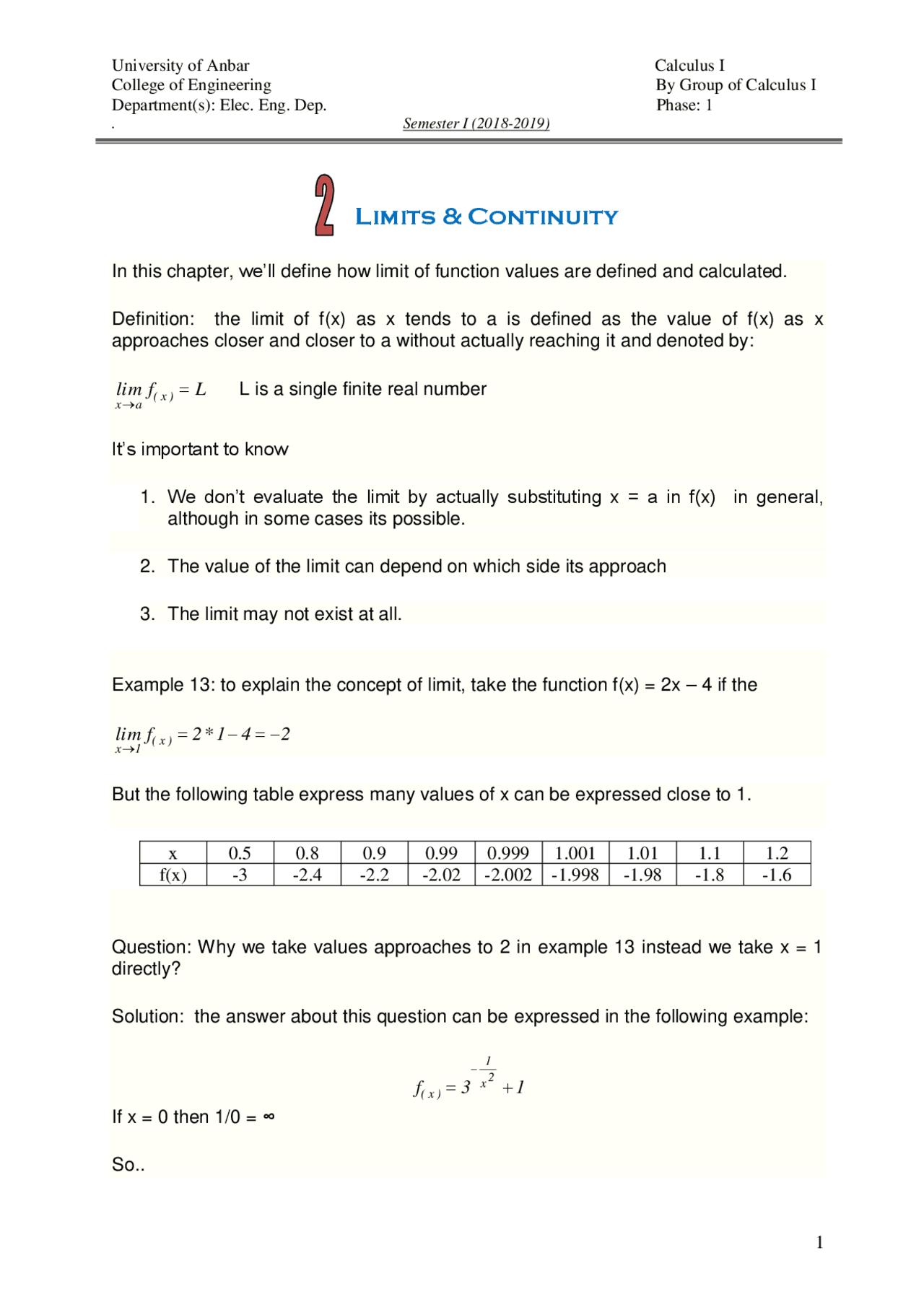 Limits And Continuity In Calculus I Lecture Notes Latin Docsity