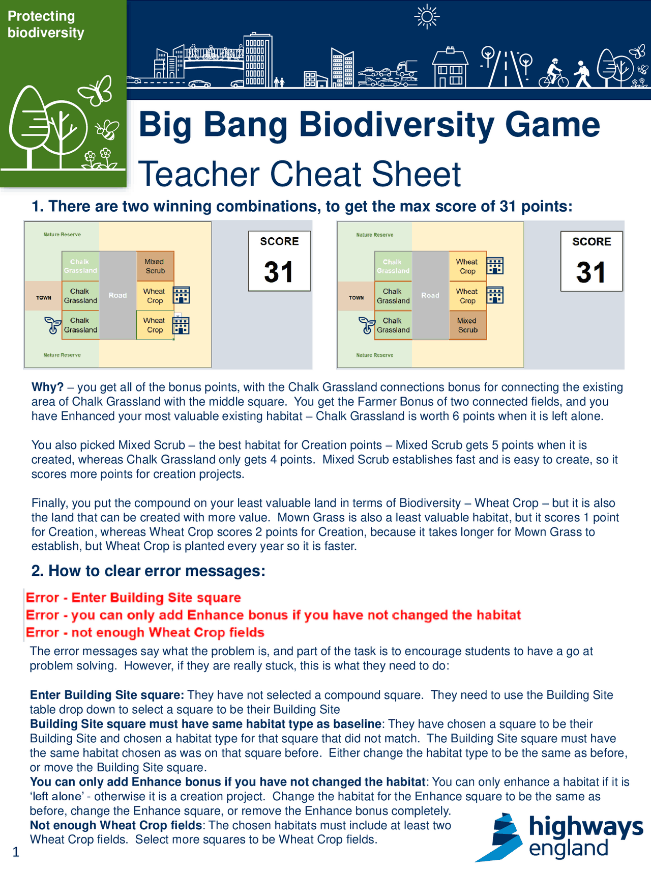 Big Bang Biodiversity Game Teacher Cheat Sheet | Summaries ...