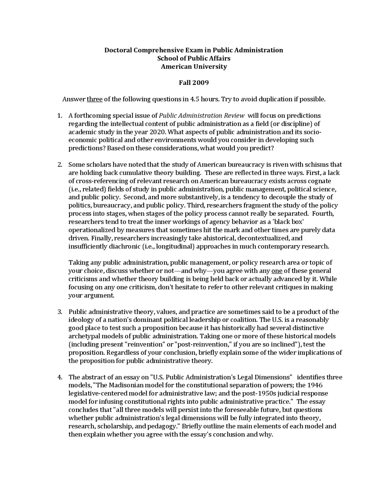 Doctoral Comprehensive Exam in Public Administration | Exercises ...