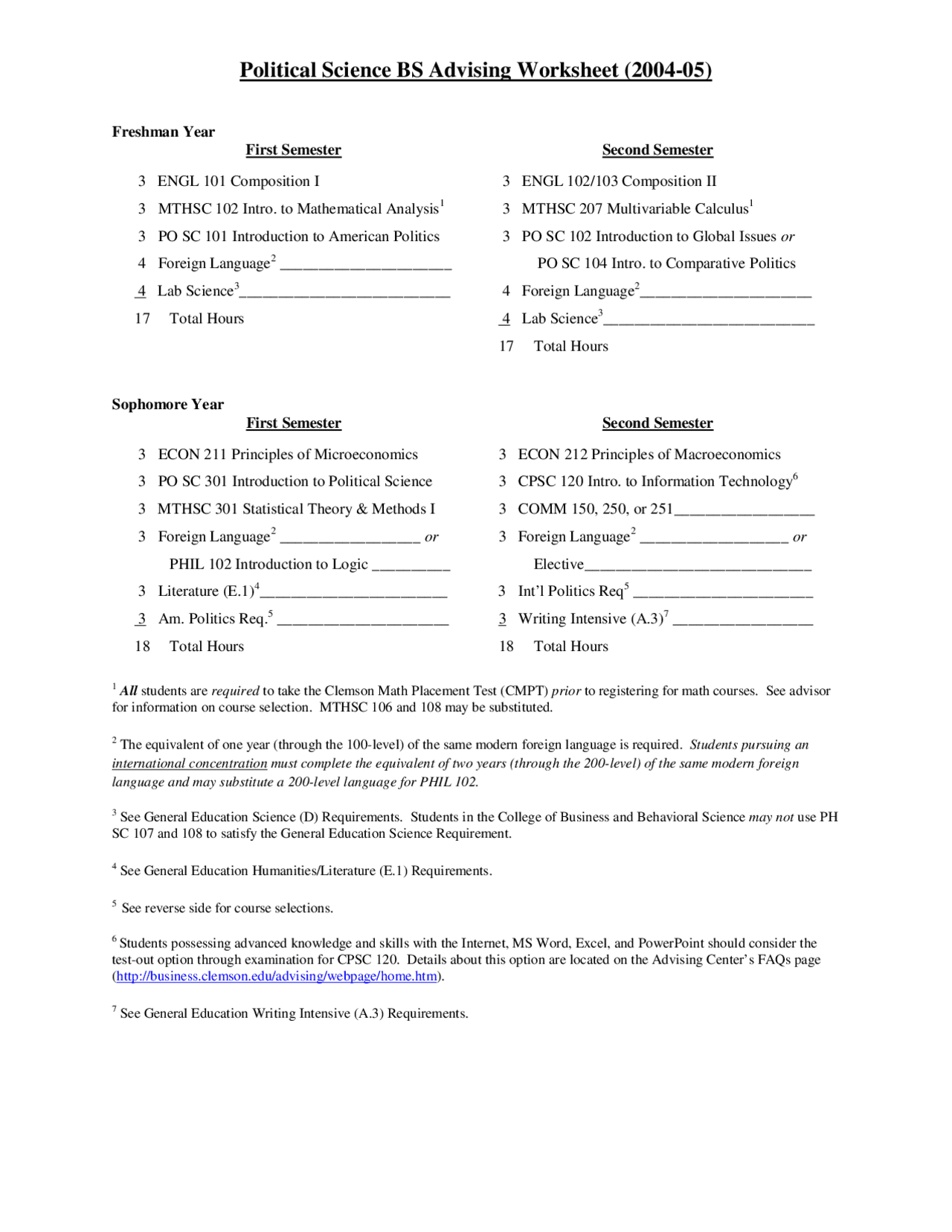 Political Science BS Advising Worksheet | Lecture notes Political ...