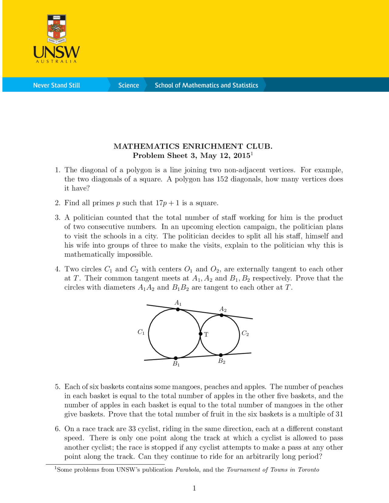 Mathematics Enrichment Club Problem Sheet 3 | Study notes Mathematics ...