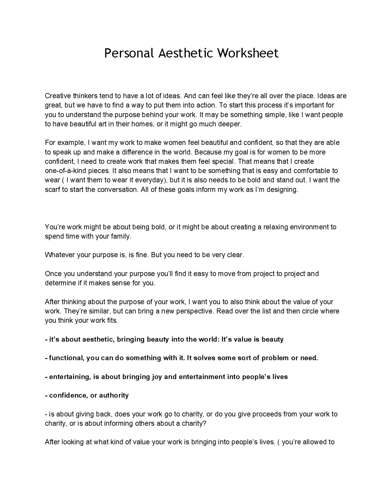 Personal Aesthetic Worksheet | The Unstandardized Standard | Slides ...