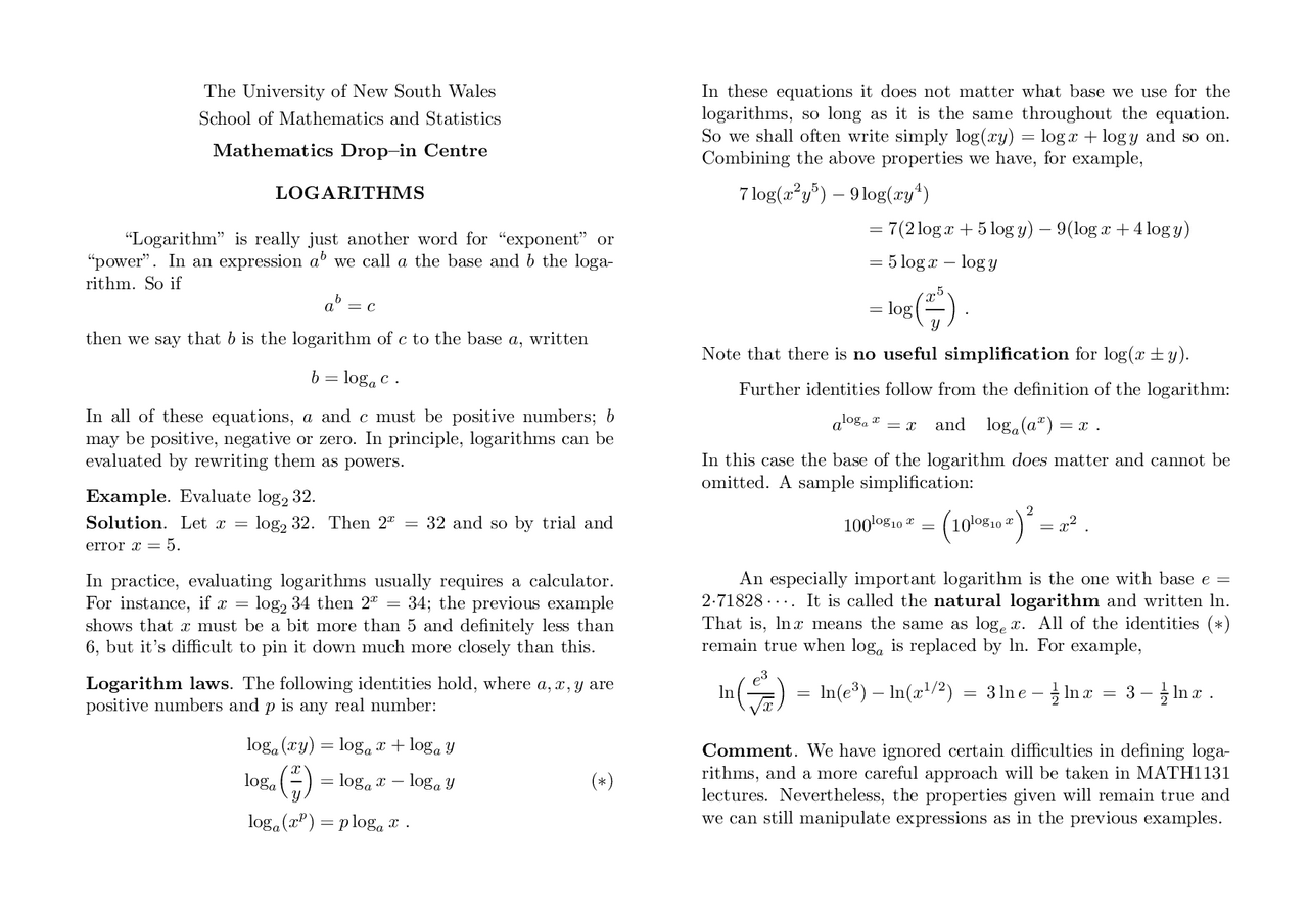Logarithms Slides Mathematics Docsity