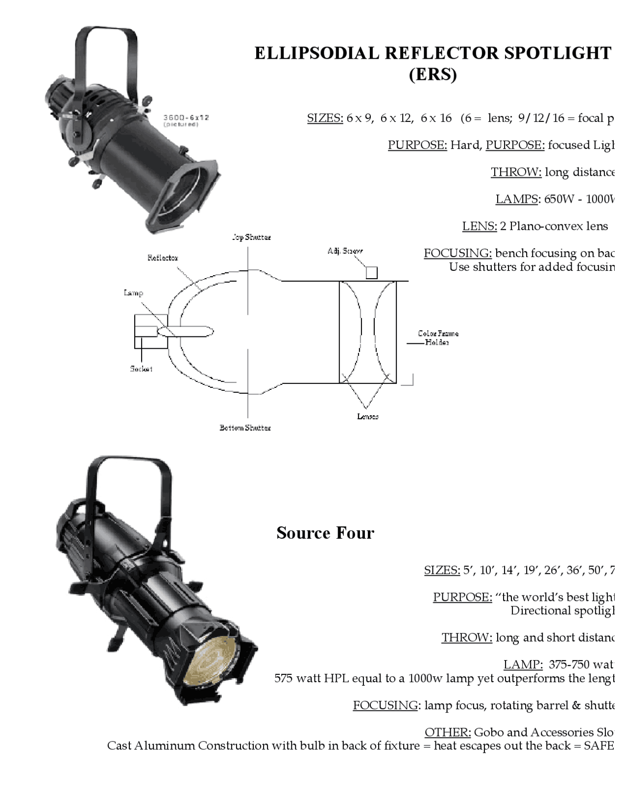 Overview of Ellipsodial Reflector Spotlight, Source Four, and Fresnel ...