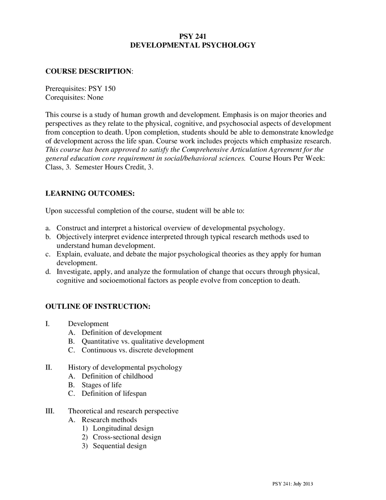 PSY 241: Developmental Psychology Course Description | Summaries ...