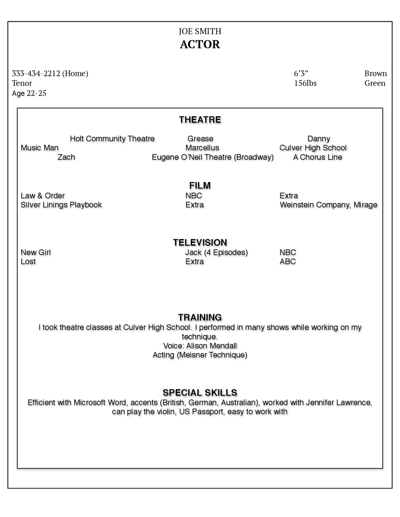Bad Resume Example | Exams Theatre | Docsity