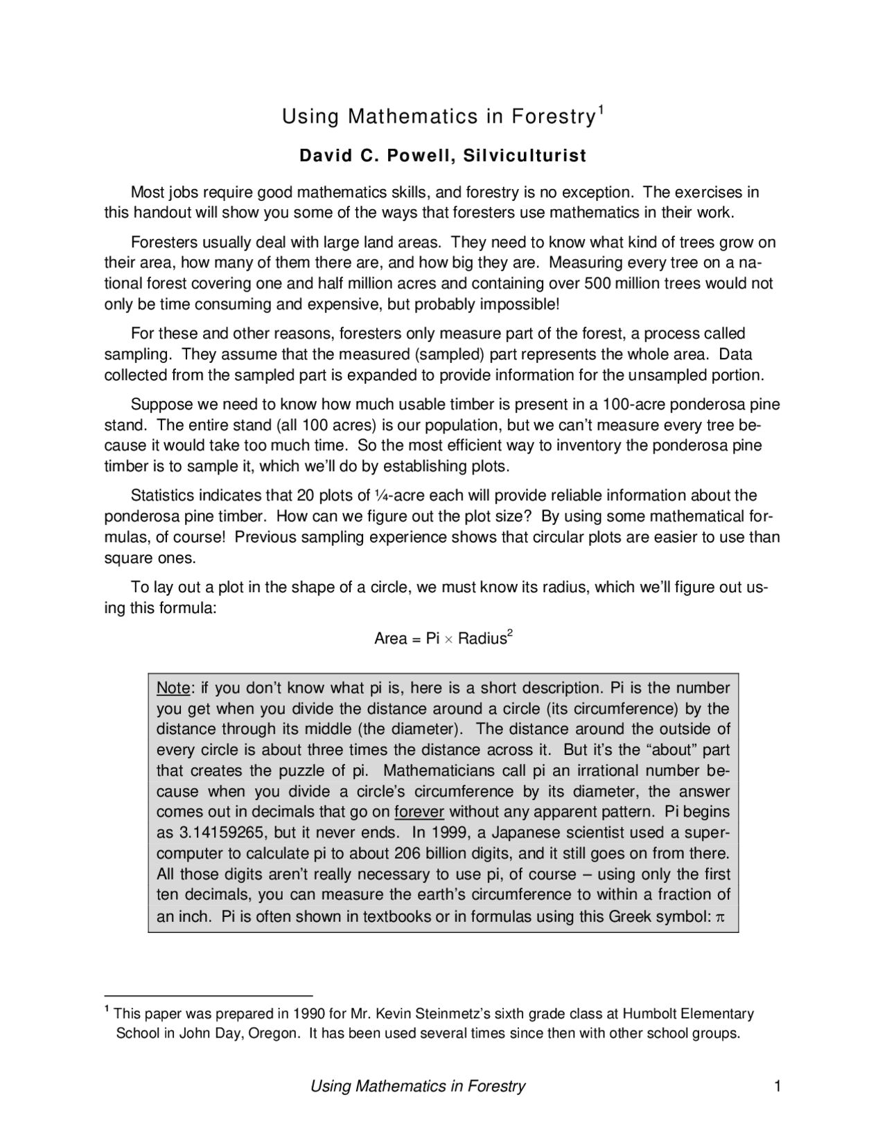 Using Mathematics in Forestry | Study notes Environmental Science | Docsity