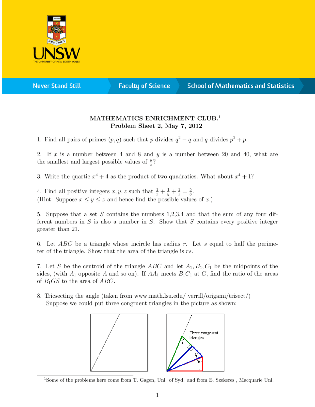 Mathematics Enrichment Club Problem Sheet 2 Slides Mathematics Docsity