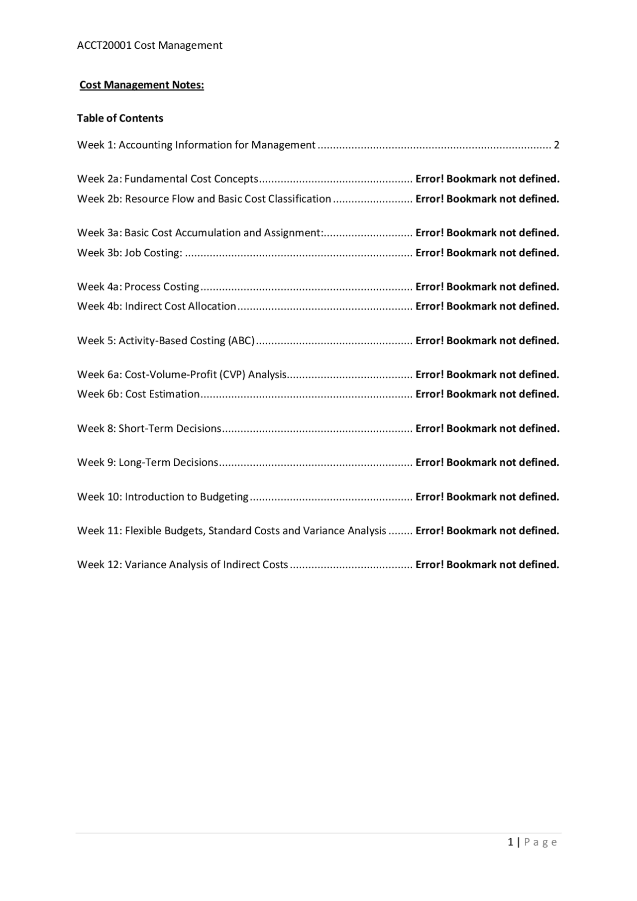 Cost Management Notes | Summaries Cost Management | Docsity
