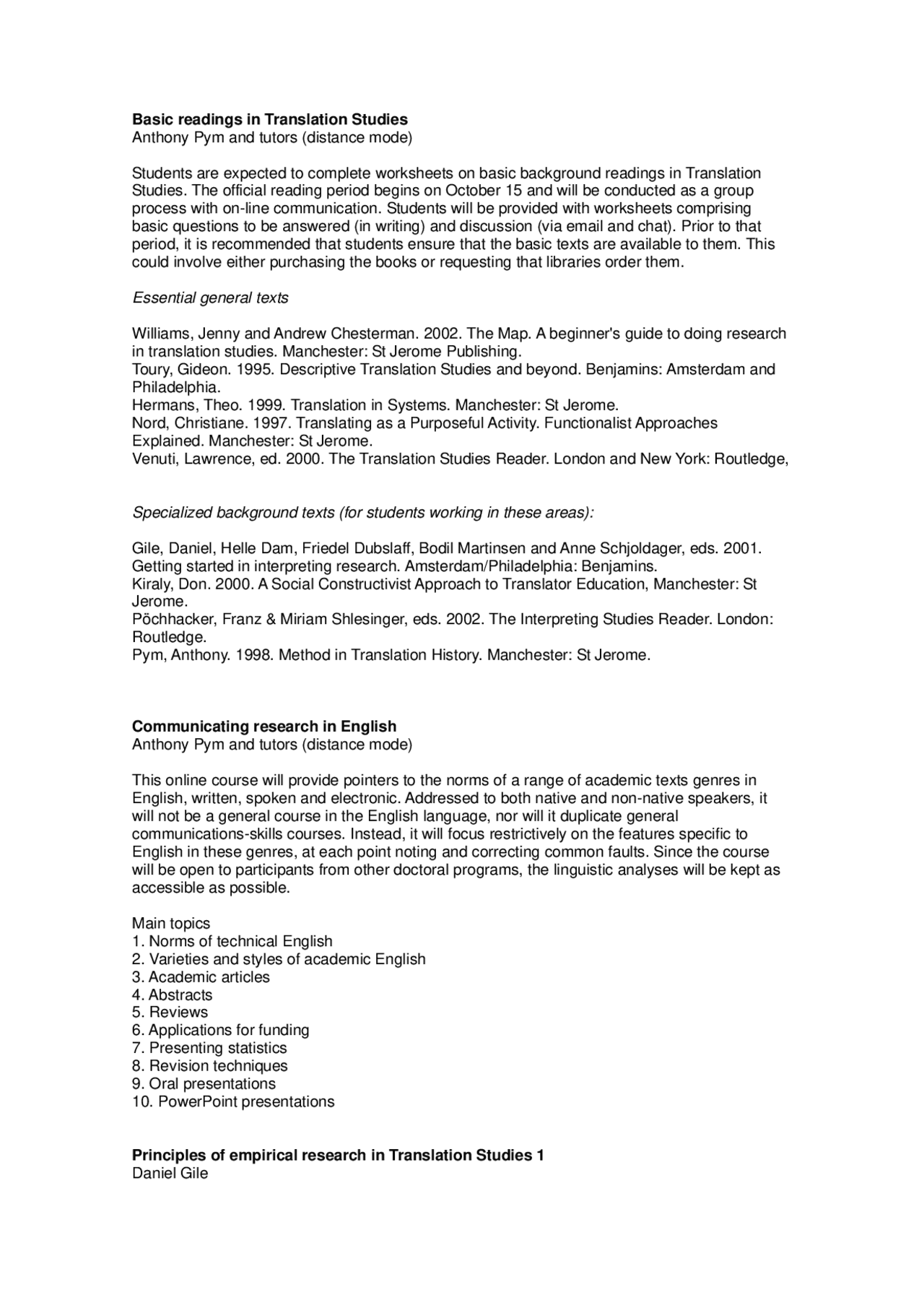 Translation Studies: Basic Readings, Communicating Research in English ...