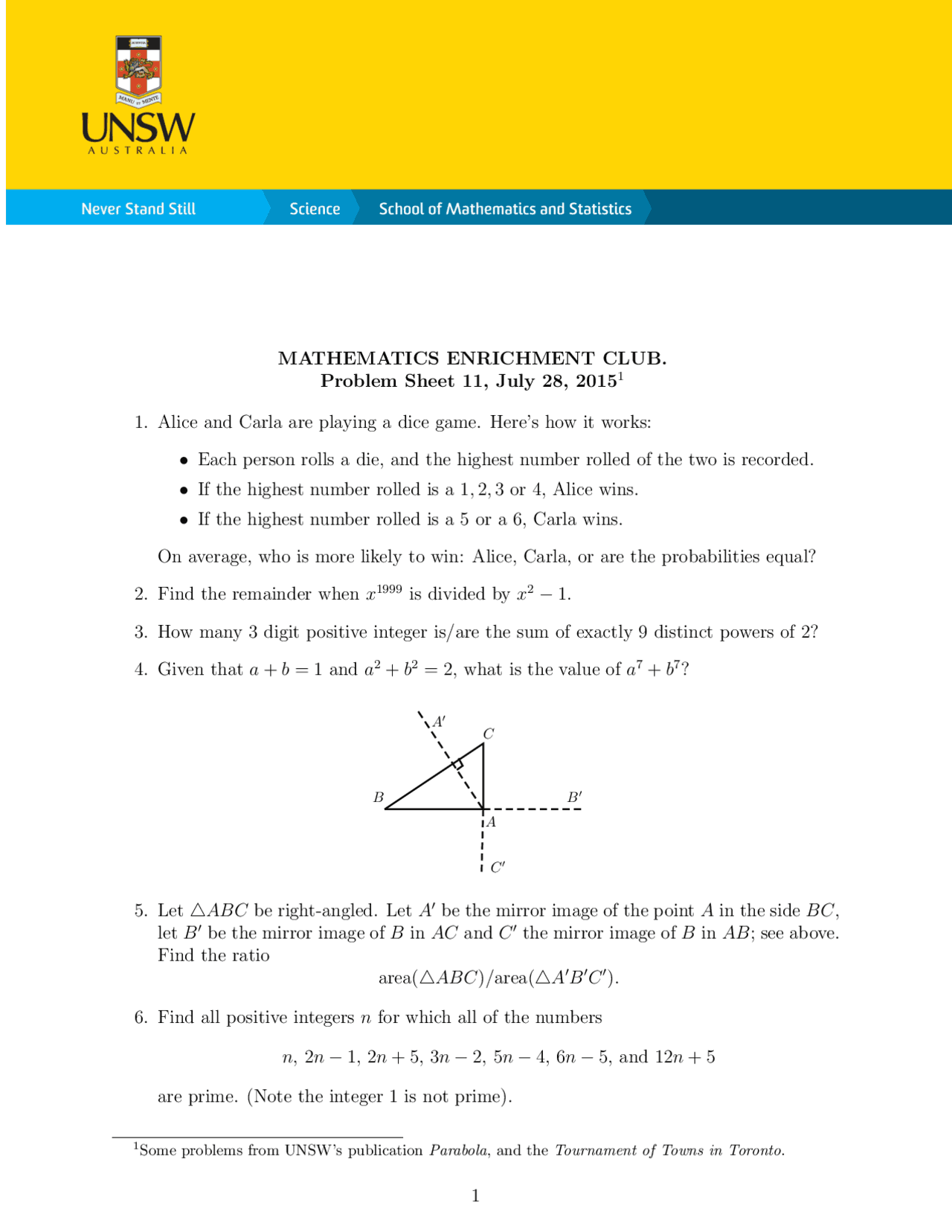 Mathematics Enrichment Club Problem Sheet 11 Exams Mathematics Docsity