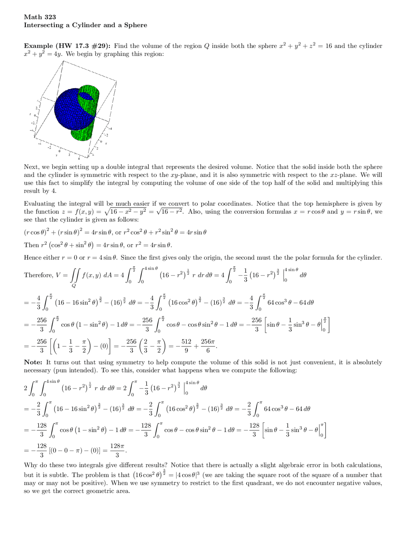 Volume of Intersecting a Cylinder and a Sphere | Lecture notes Pre ...