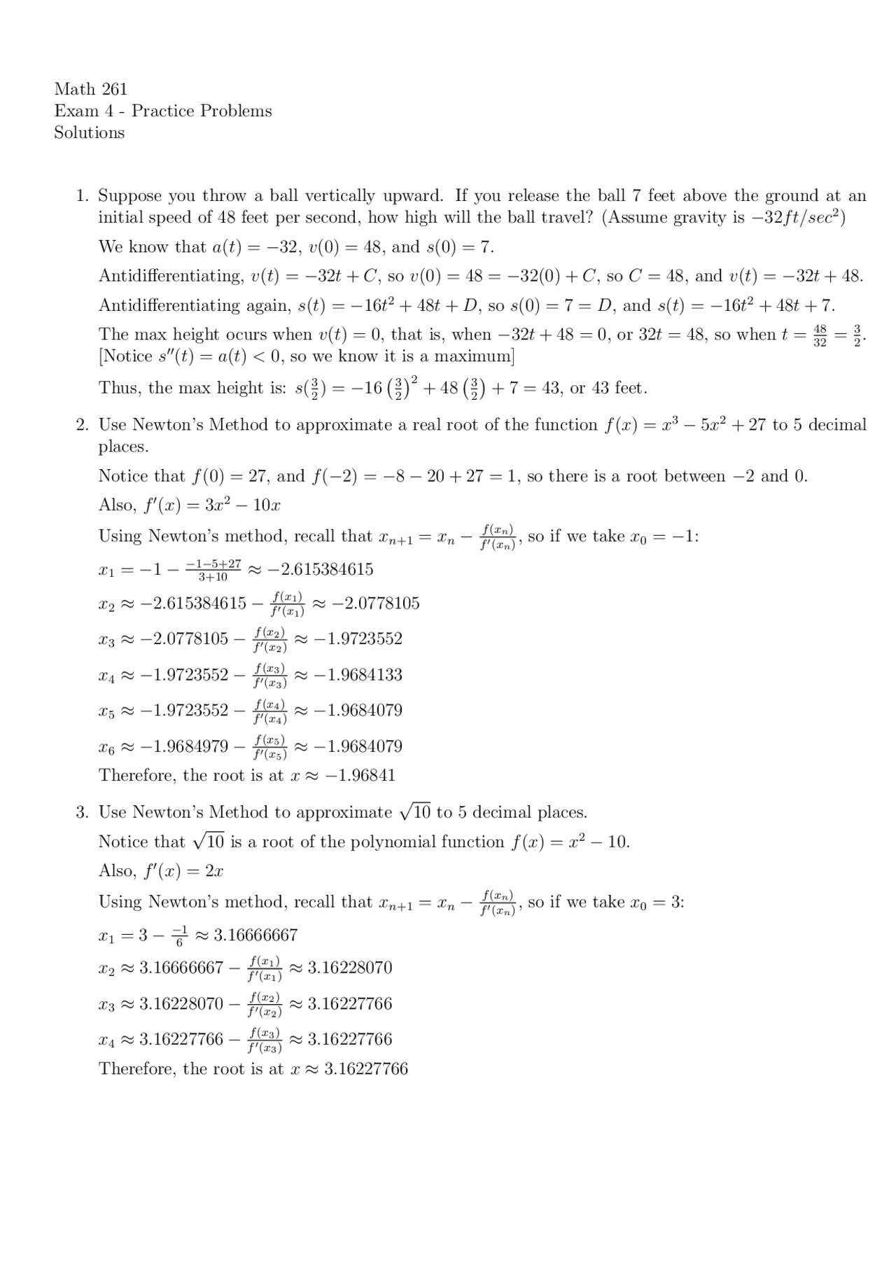 Math 261 Exam 4 | Slides Calculus | Docsity