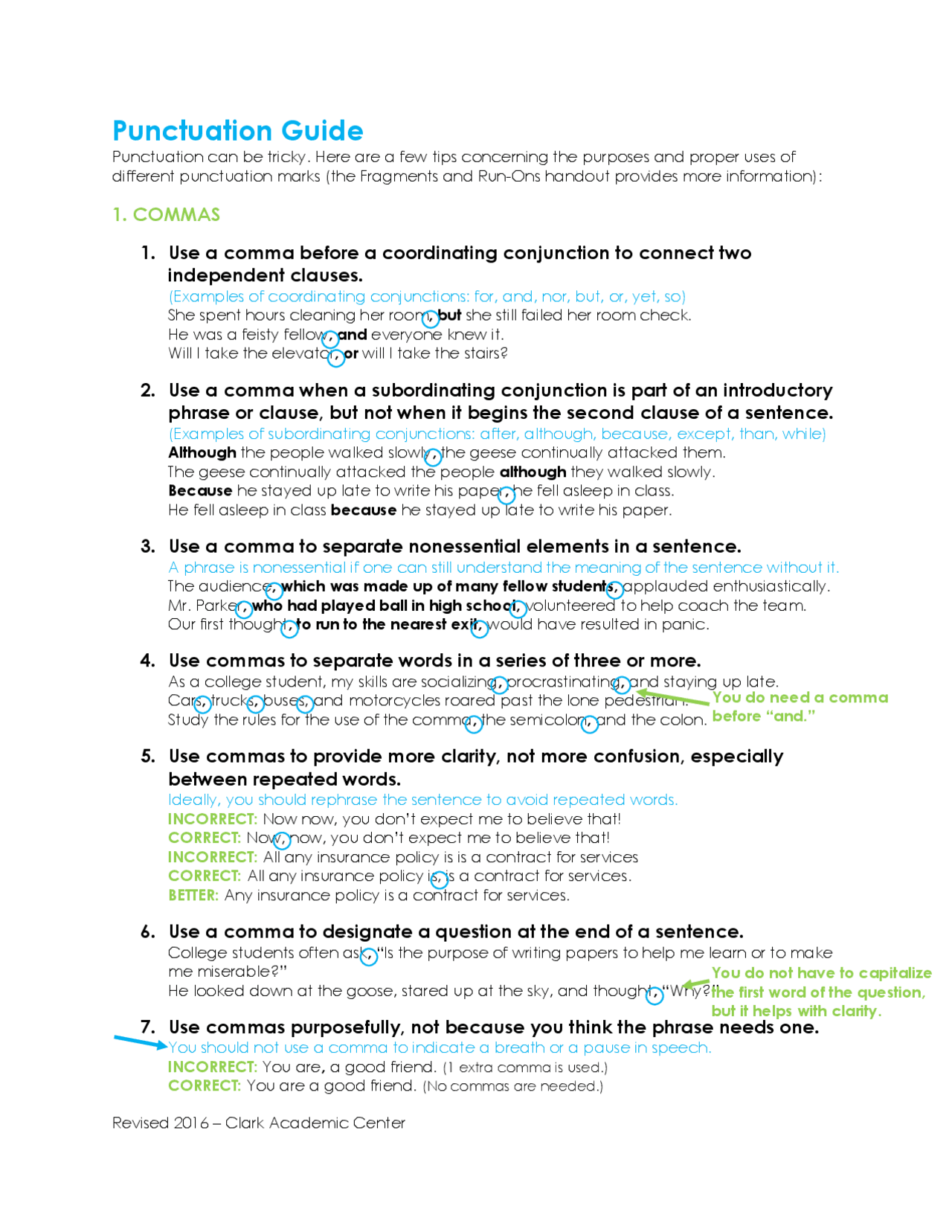 Clark Academic Center Punctuation Guide Summaries English Docsity