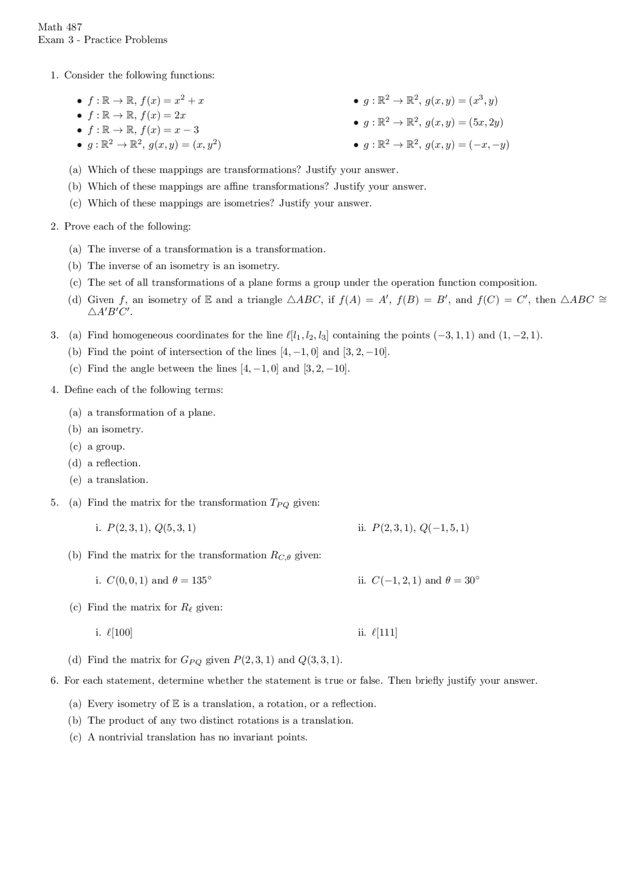 Practice Problems 1 Consider The Following Functions • F R