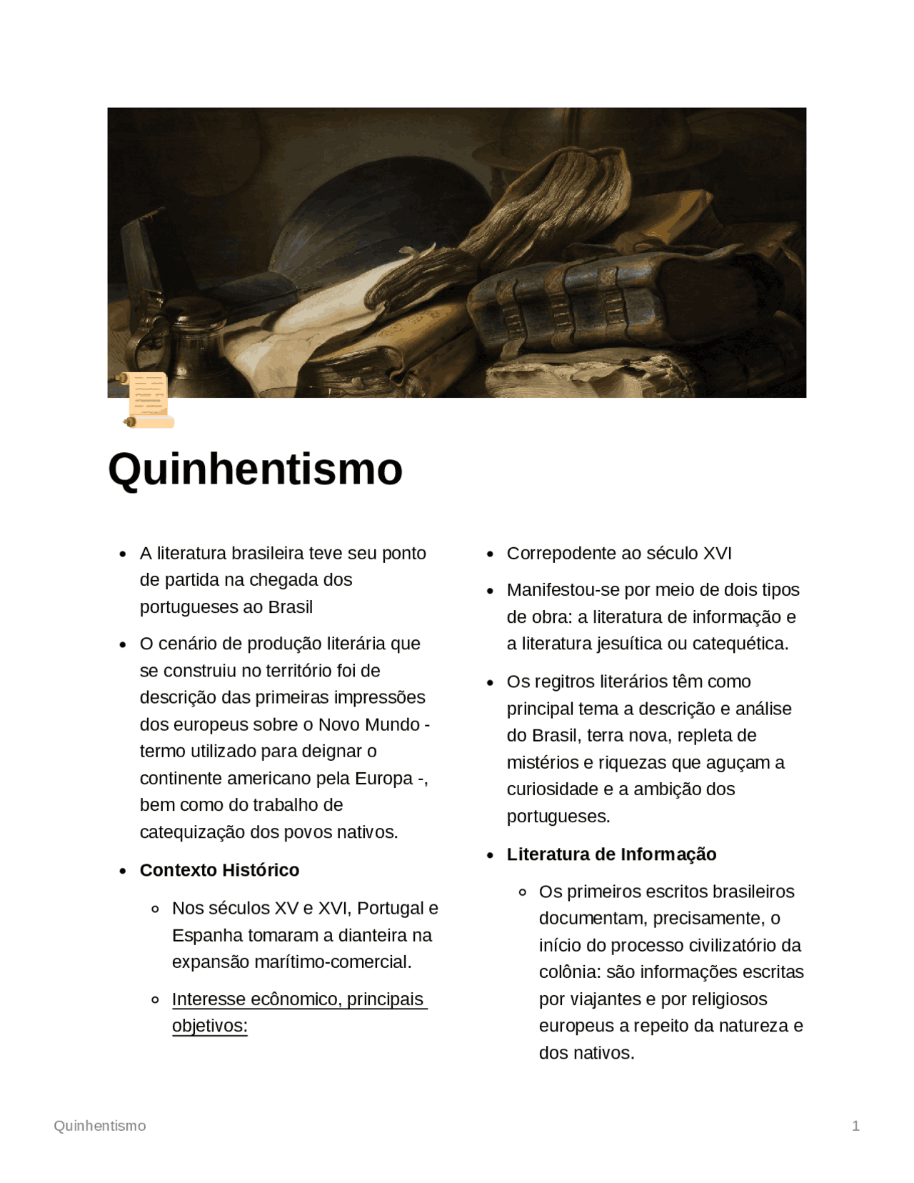 Época literária Quinhentismo | Notas de estudo Literatura Ensino Médio ...