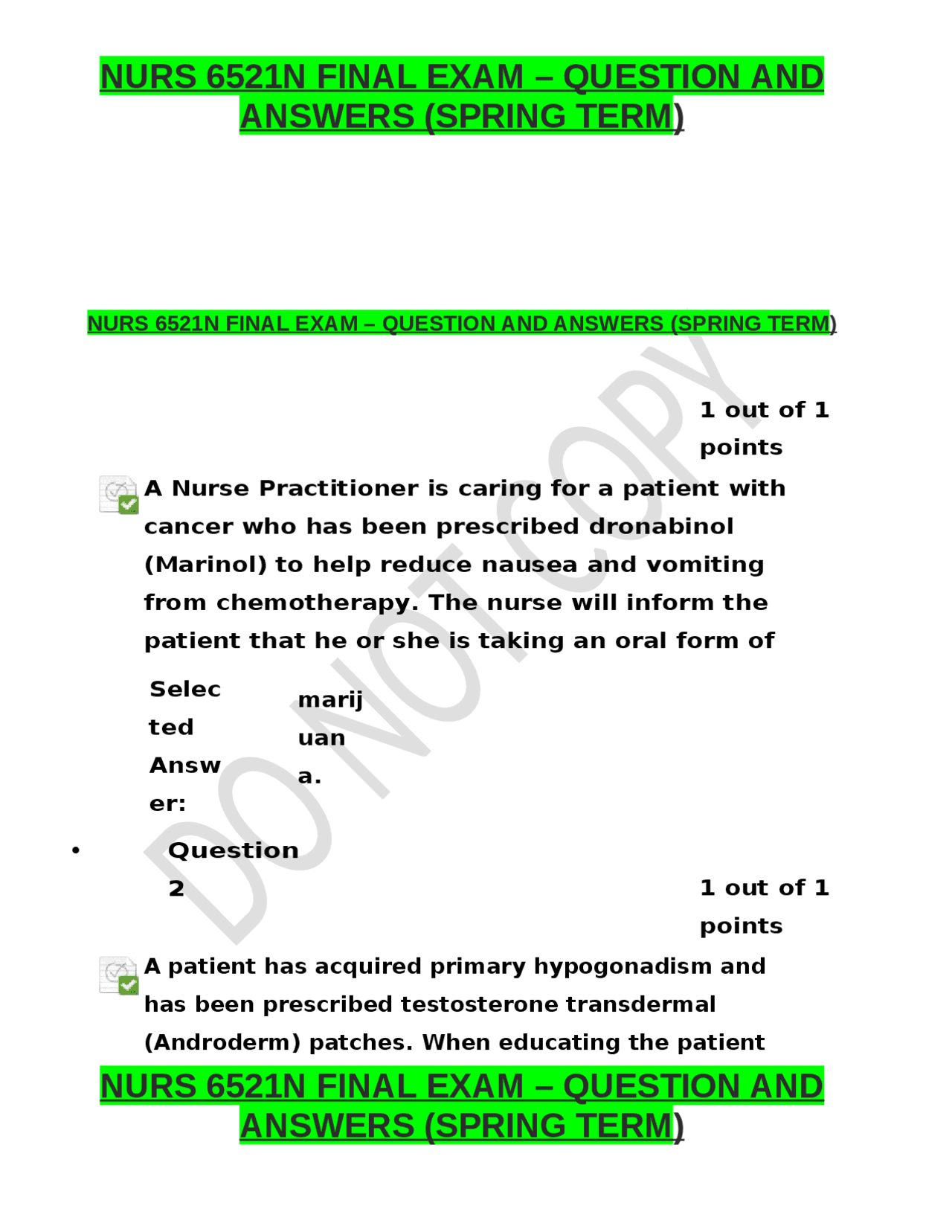 Nurs 6521n Final Exam Question And Answers Spring Term Exams