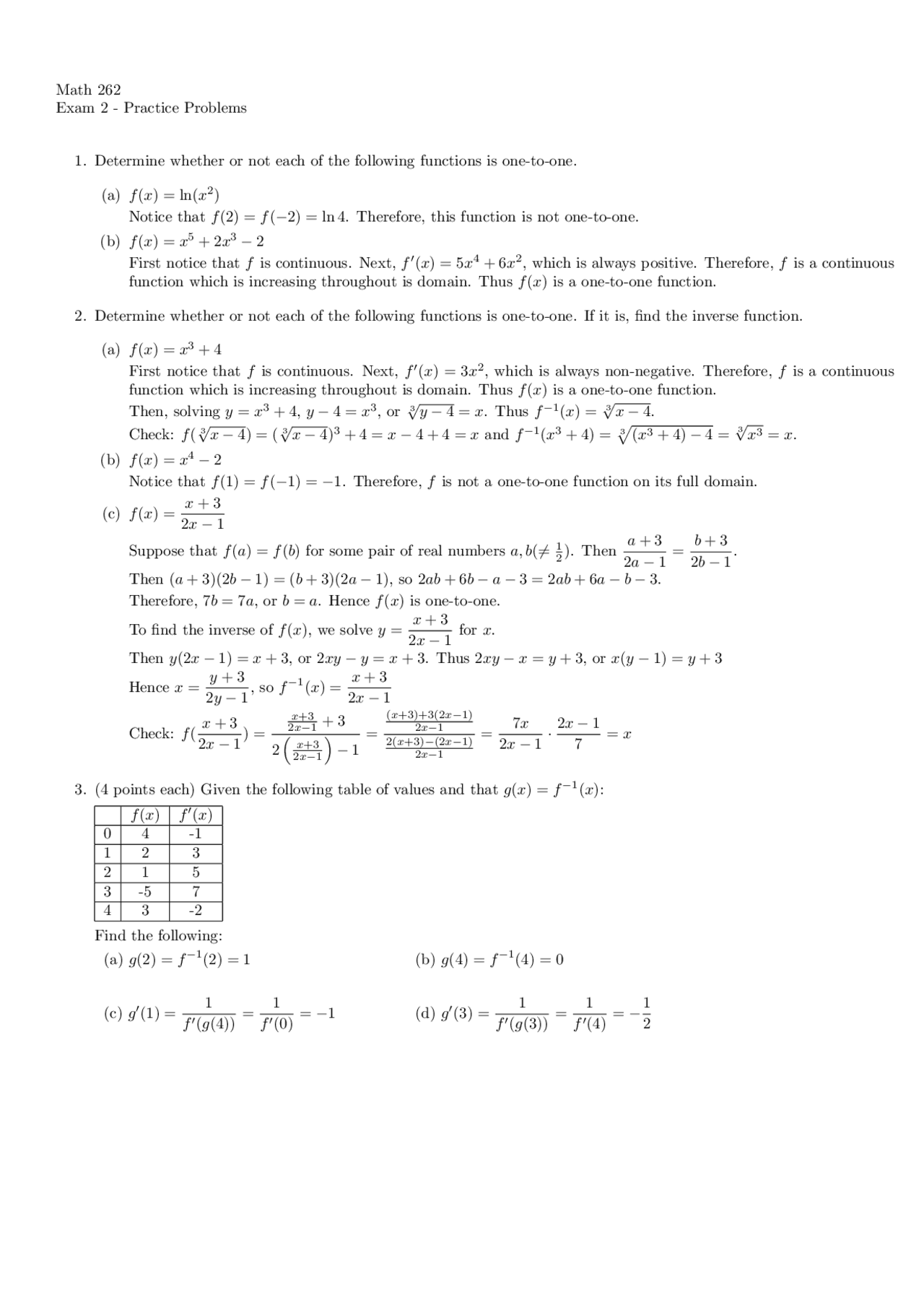 Math 262 Exam 2 - Practice Problems | Study notes Differential and ...