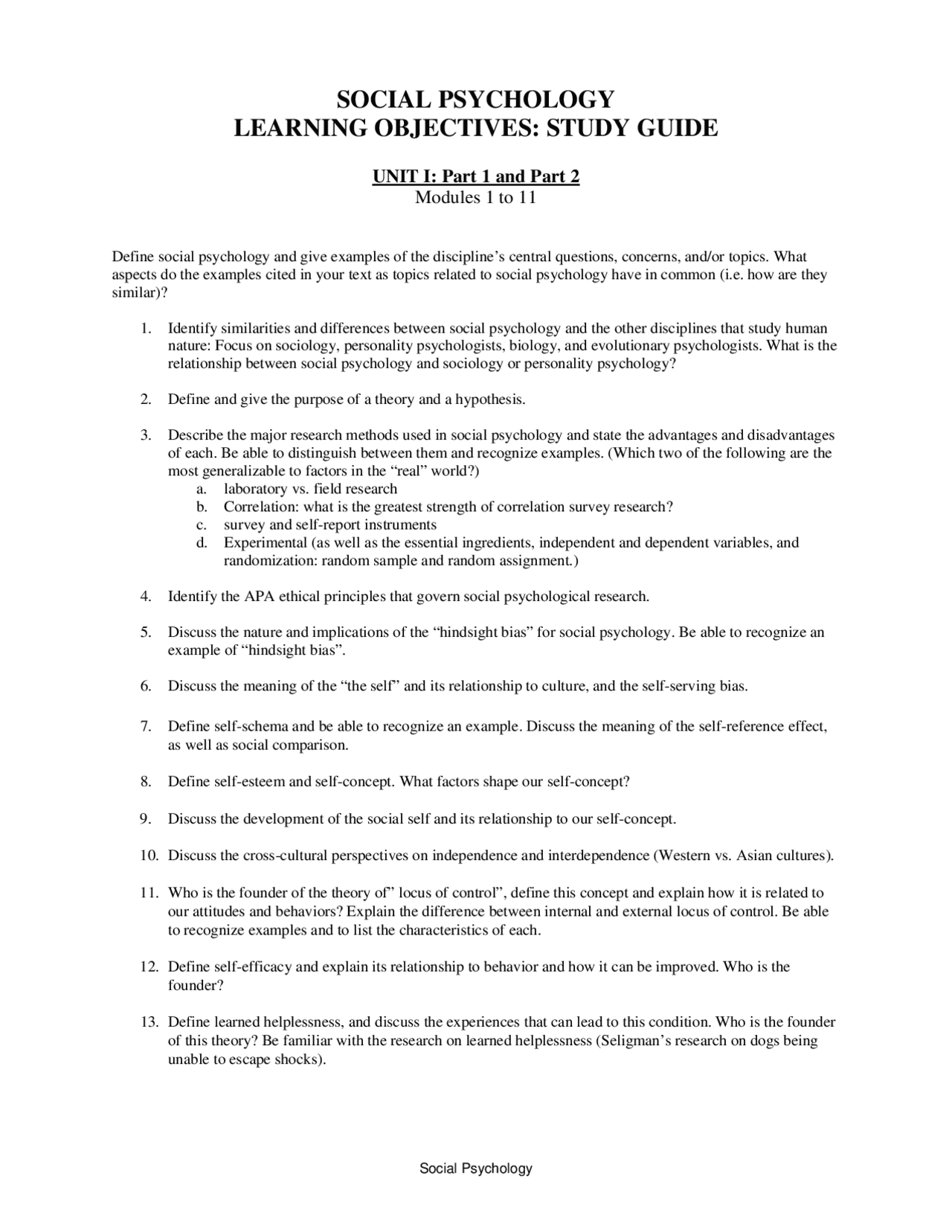 Social psychology learning objectives: study guide | Study notes Social ...