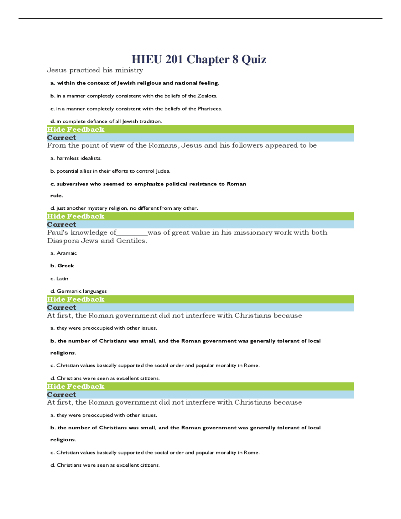 HIEU 201 Chapter 8 Quiz | Exams History | Docsity