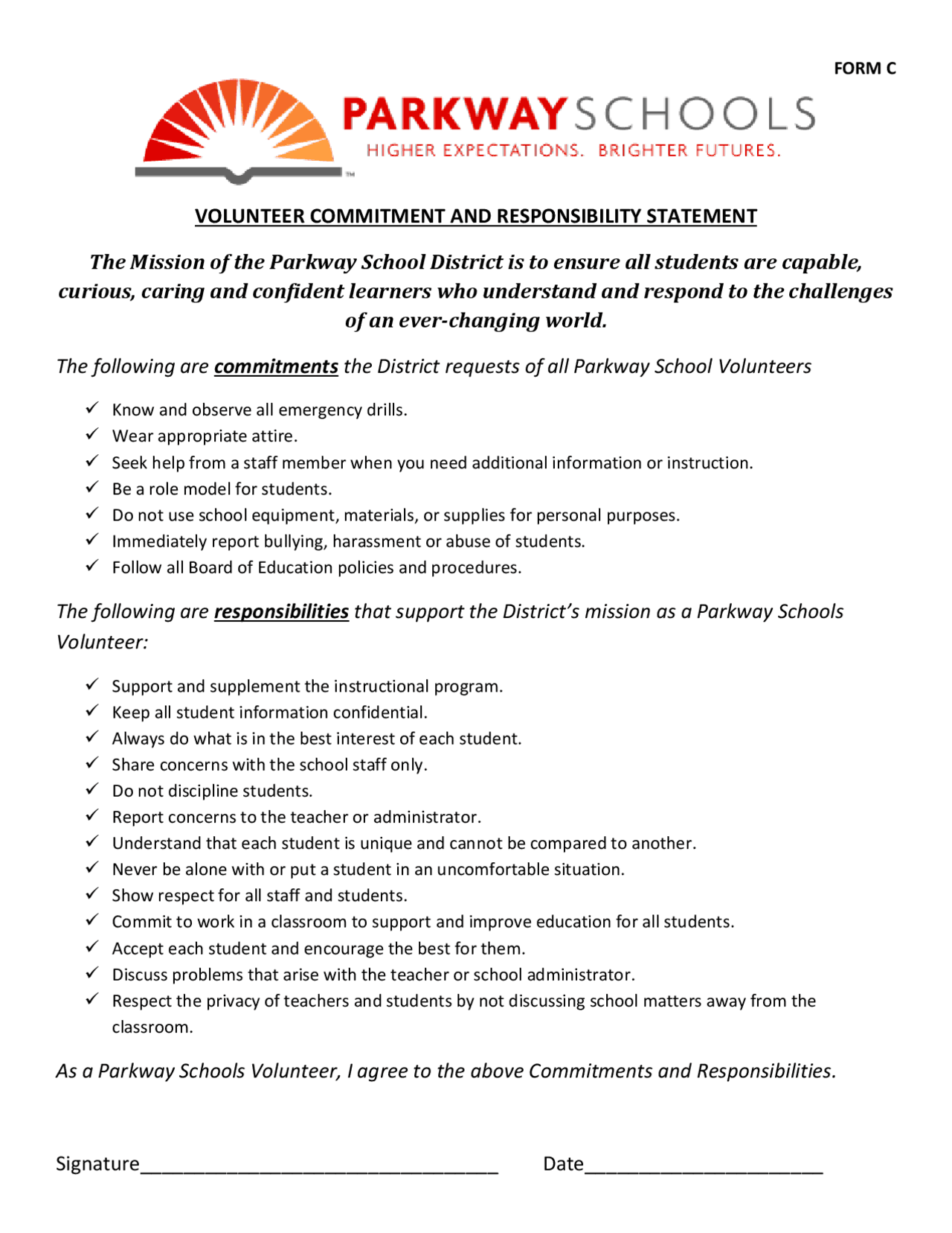 Volunteer Commitment & Responsibility Statement | Study notes School ...