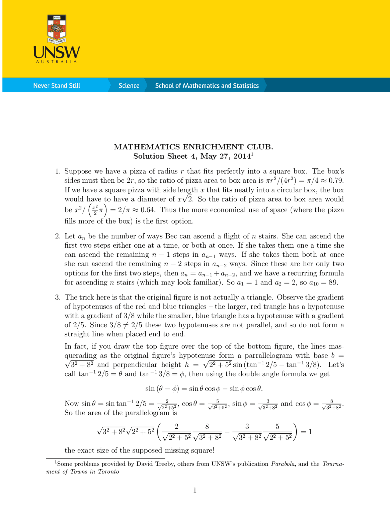 Mathematics Enrichment Club Solutions | Exercises Mathematics | Docsity