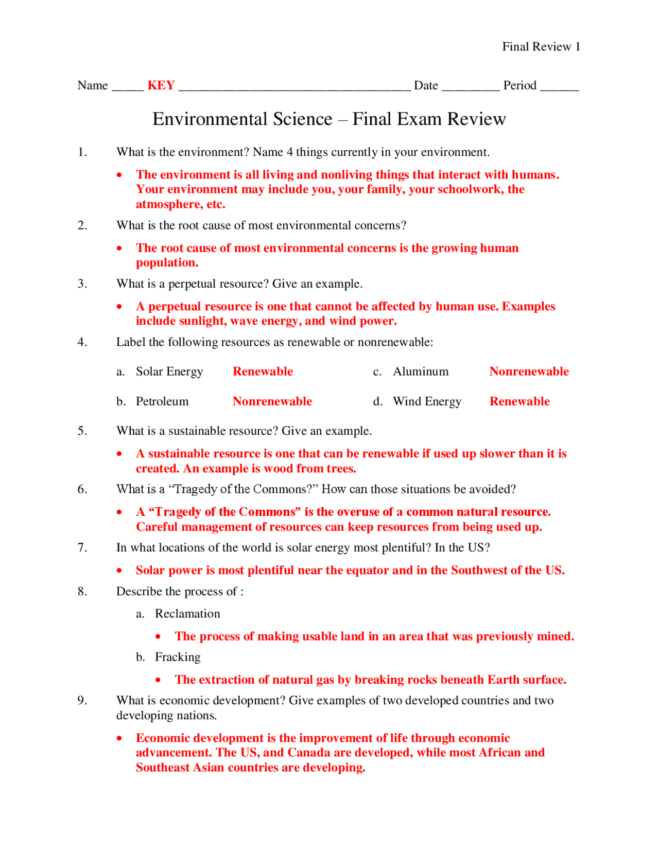 Environmental Science Final Exam Review | Slides Environmental Science ...