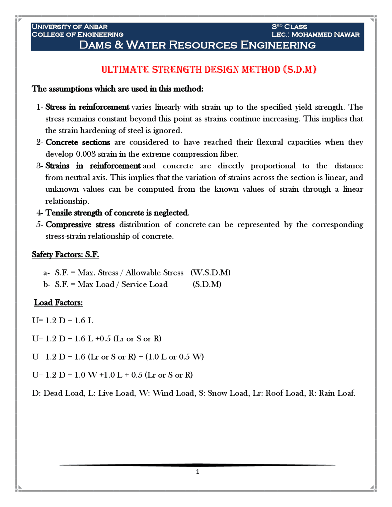 Ultimate Strength Design Method in Dams and Water Resources Engineering ...