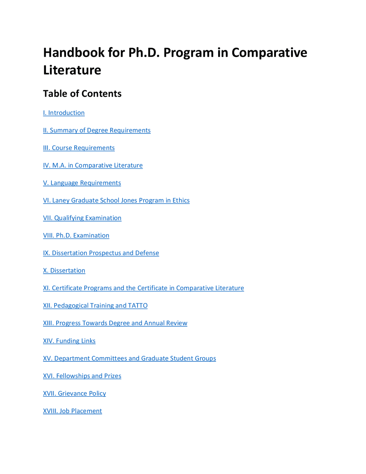 Phd Program In Comparative Literature Handbook Lecture Notes