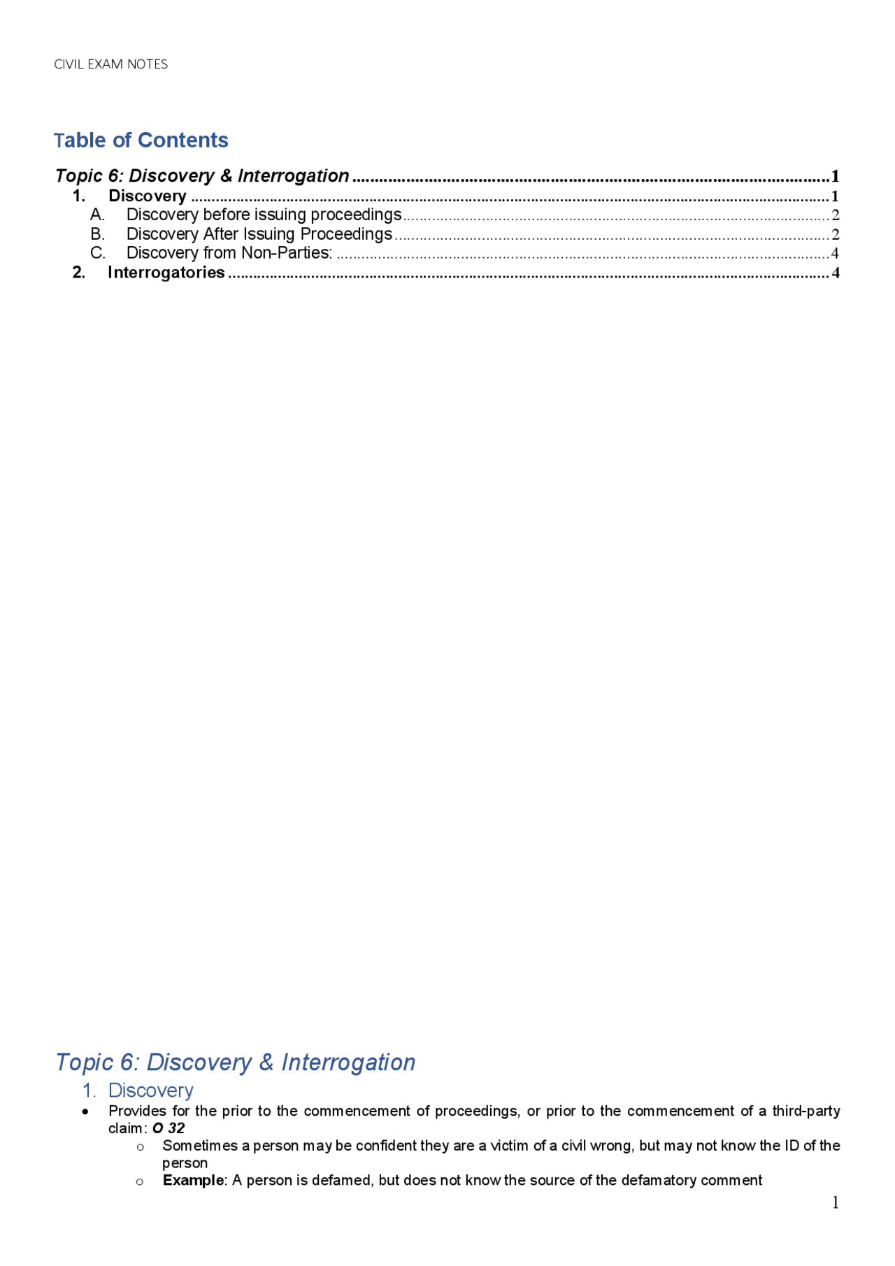 Civil Exam Notes: Discovery & Interrogation | Exercises Law of Evidence ...