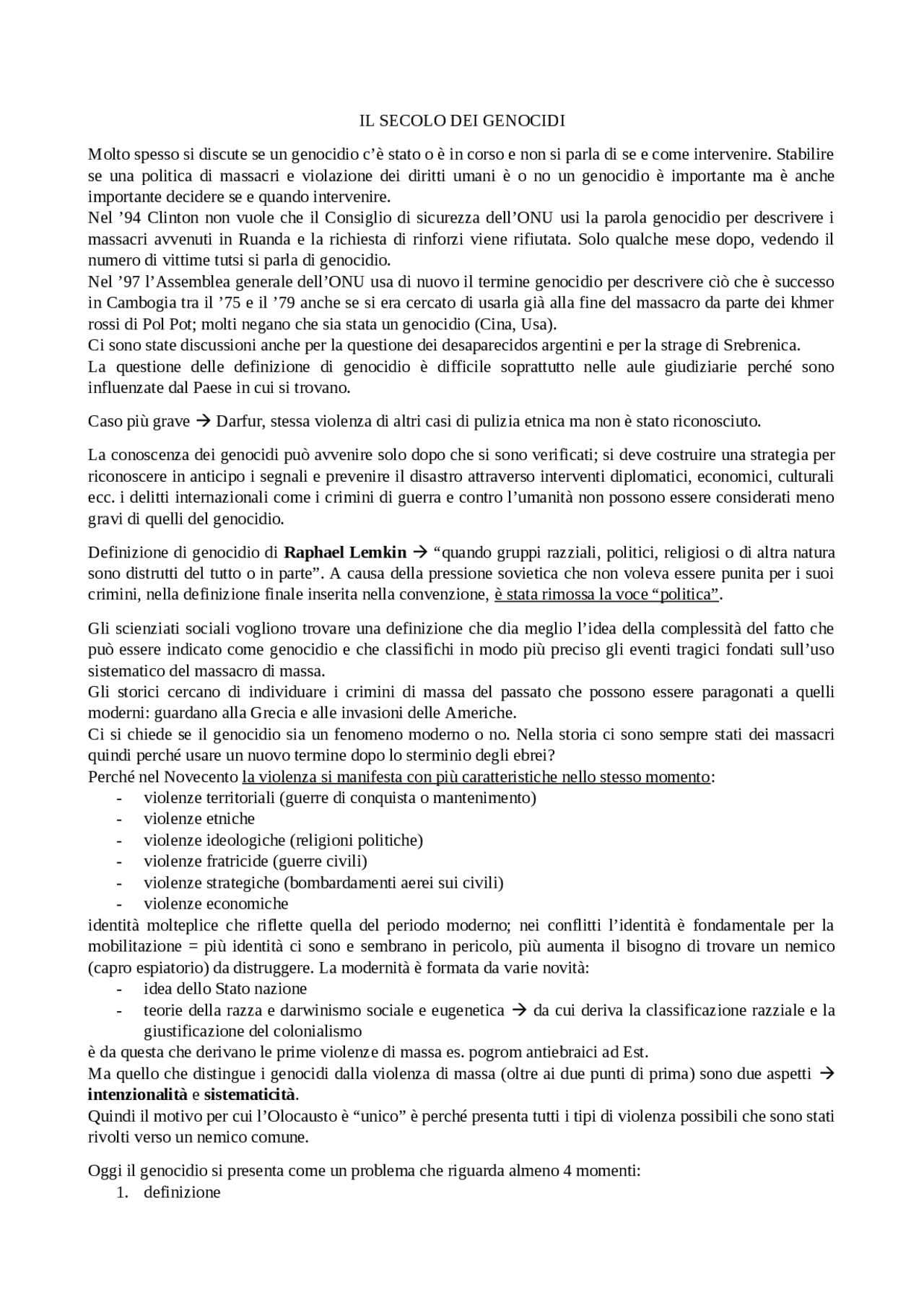 Riassunto: IL SECOLO DEI GENOCIDI | Sintesi del corso di Storia ...