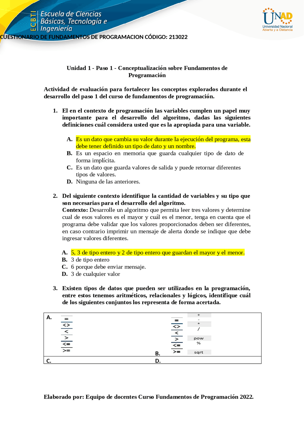 CUESTIONARIO DE FUNDAMENTOS DE PROGRAMACION | Ejercicios de Programación C | Docsity